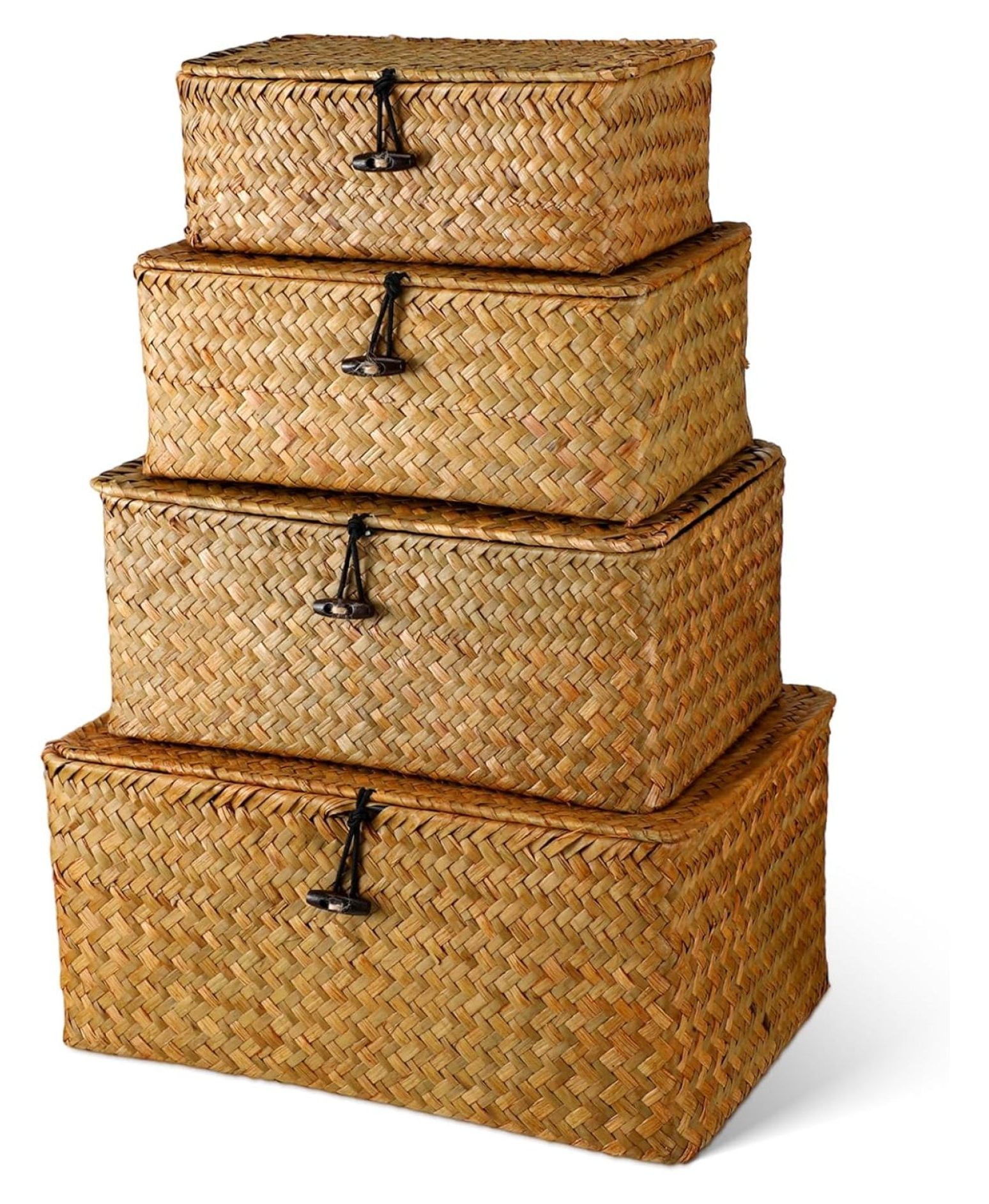 Superwum Set Of 4 Seagrass Basket With Lids Rattan Wicker Storage Basket Handwoven Decorative
