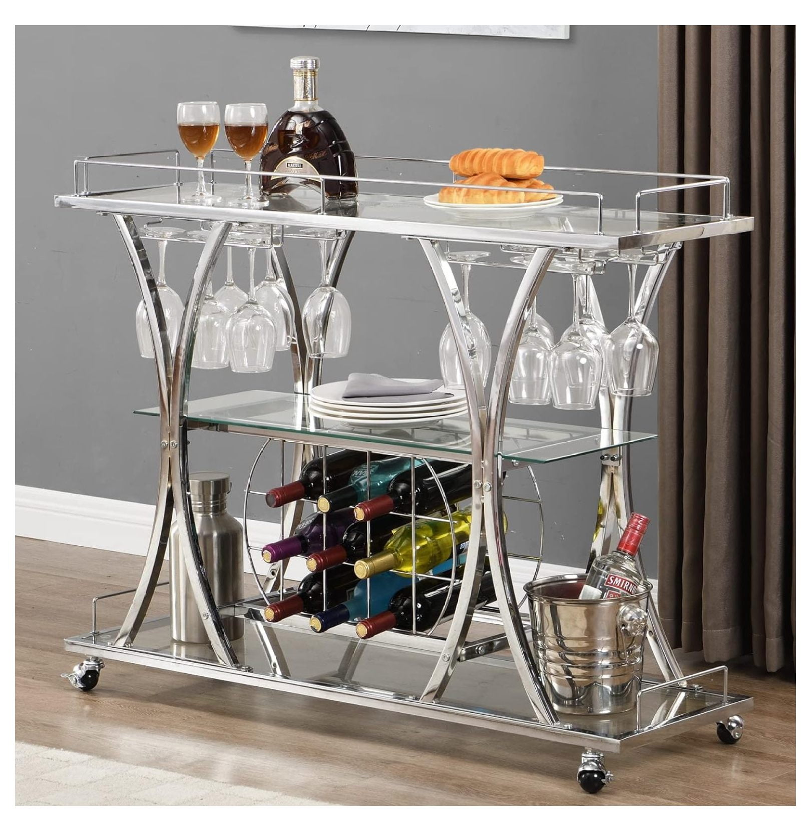 Superwum Silver Serving Bar Cart,Modern Mini Bar Carts for The Home ...
