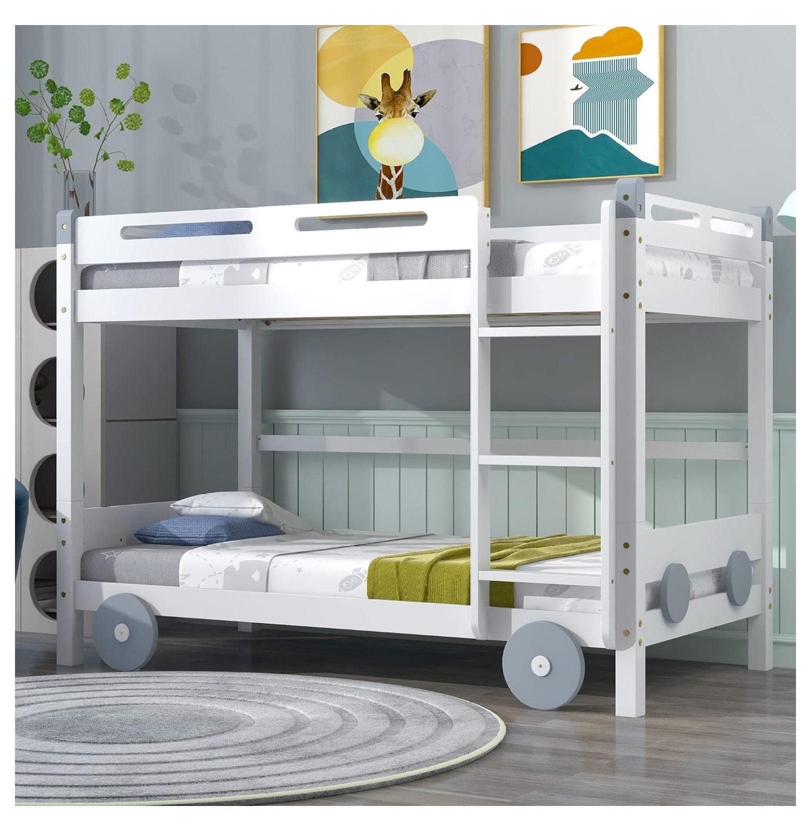 Superwum Size Car-Shaped Bunk Bed for Girls Boys, Modern Solid Wood Bed ...