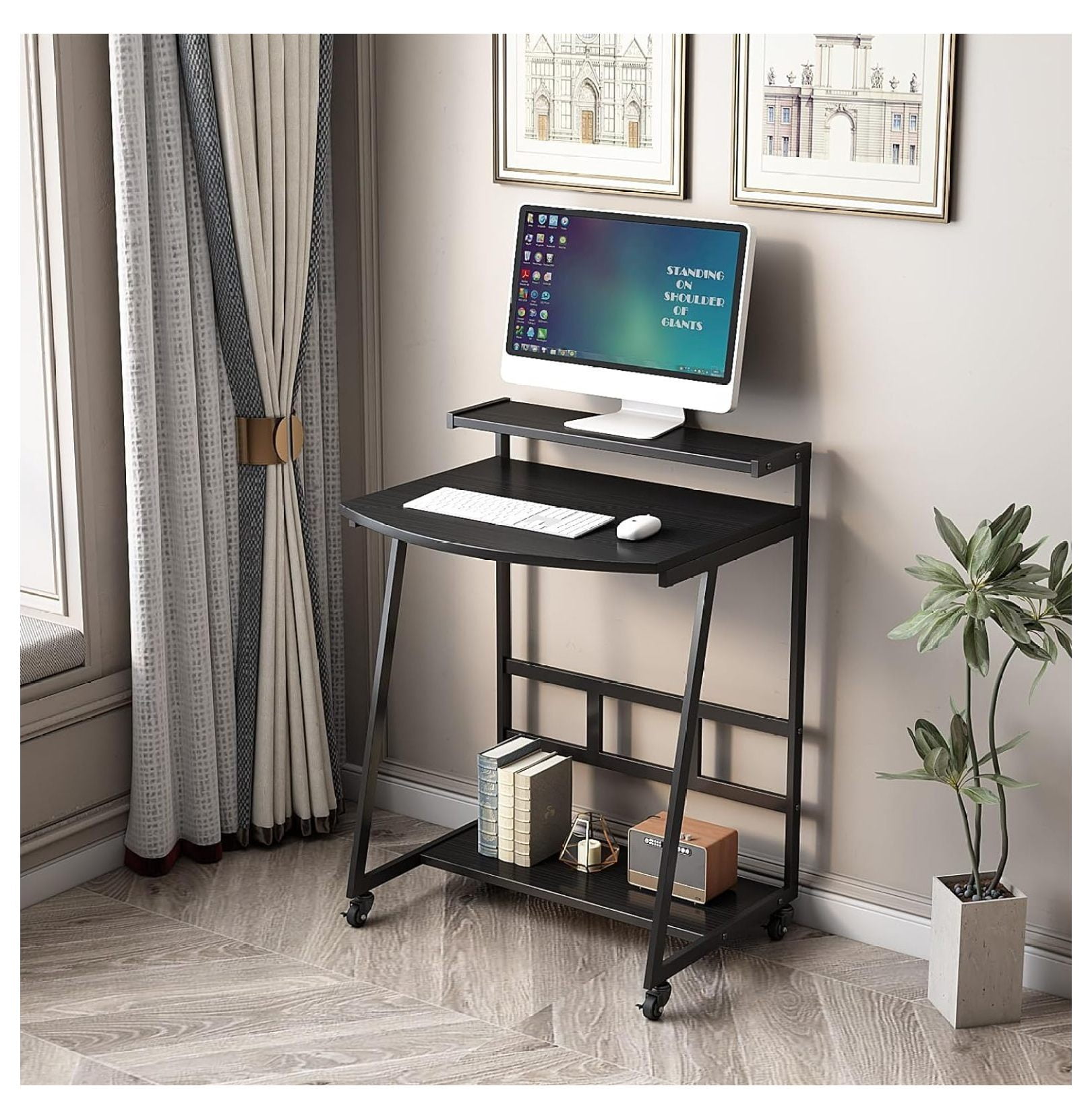 Superwum Small Computer Desk 33 Inch with Shelf,Mobile Compact Desk ...