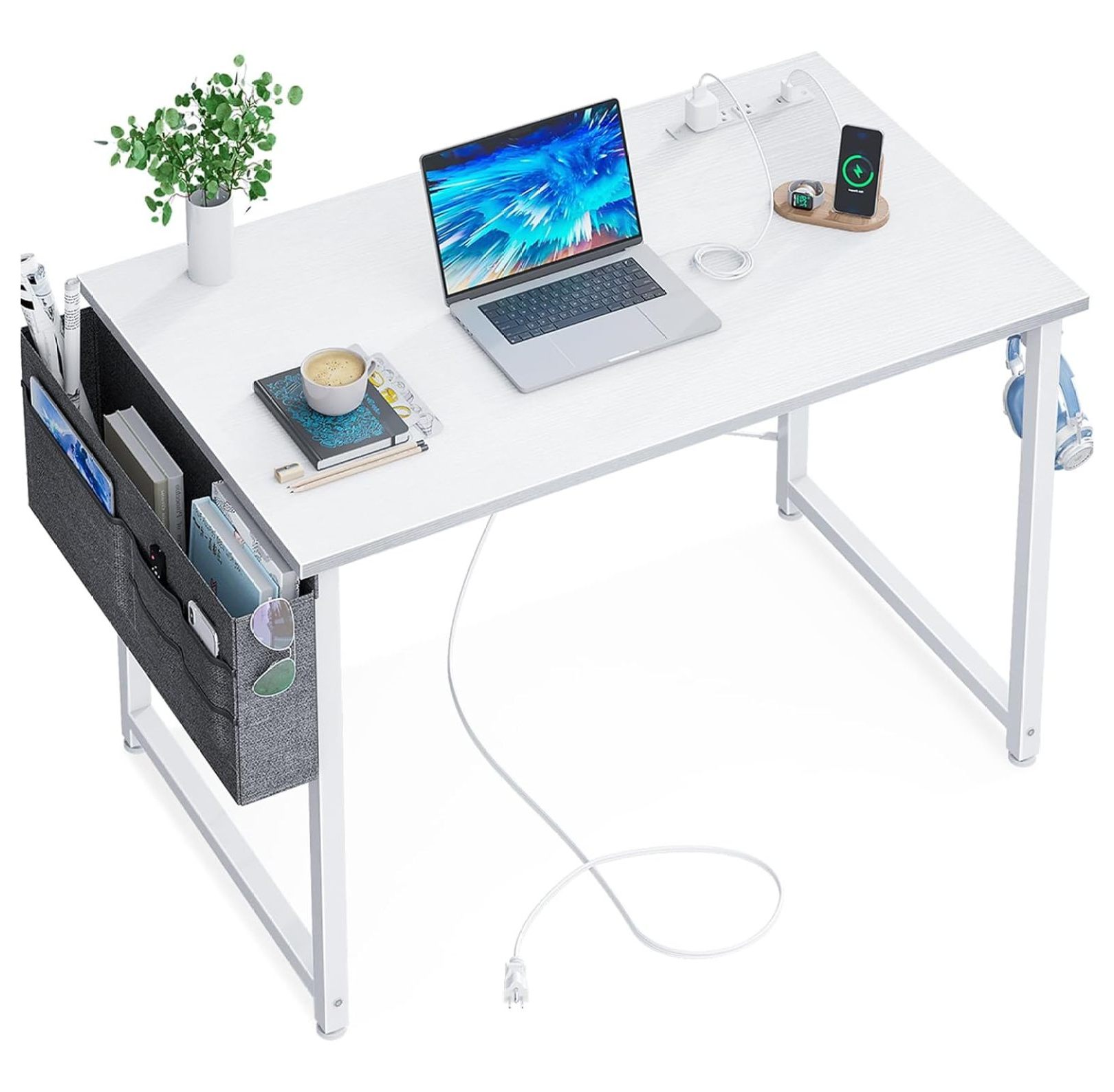 Superwum Small Power Outlets And Usb Port Computer Desk For Home Office