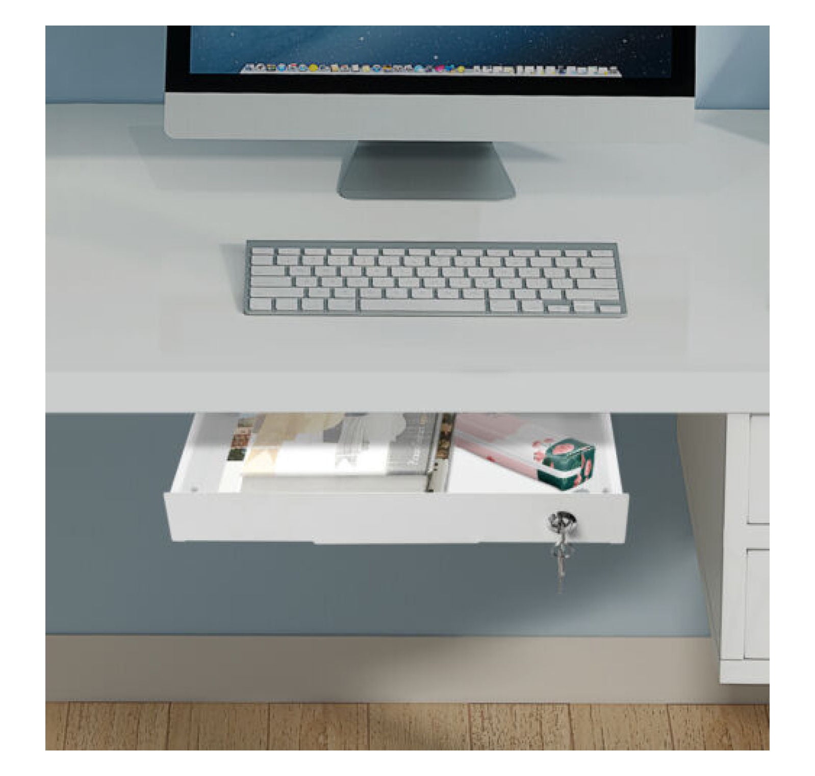 Superwum Under Desk Mounted Sliding Pull-out Drawer Storage Organizer ...