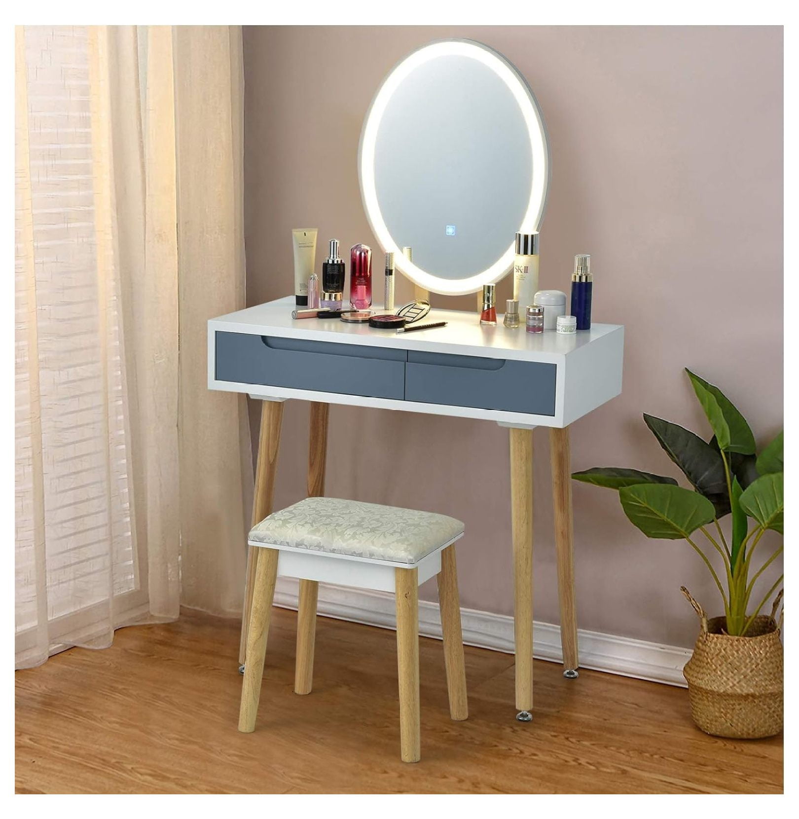Superwum Vanity Set with Lighted Mirror, 3 Modes Adjustable Brightness ...