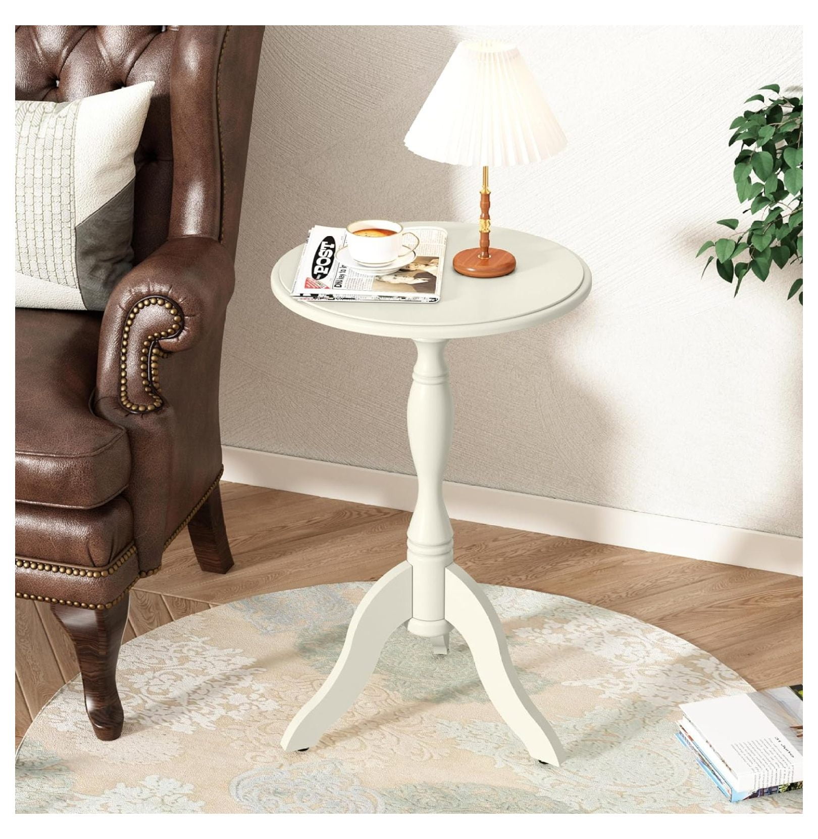 Superwum Wooden Side Table Round Small End Table Pedestal Side Table ...