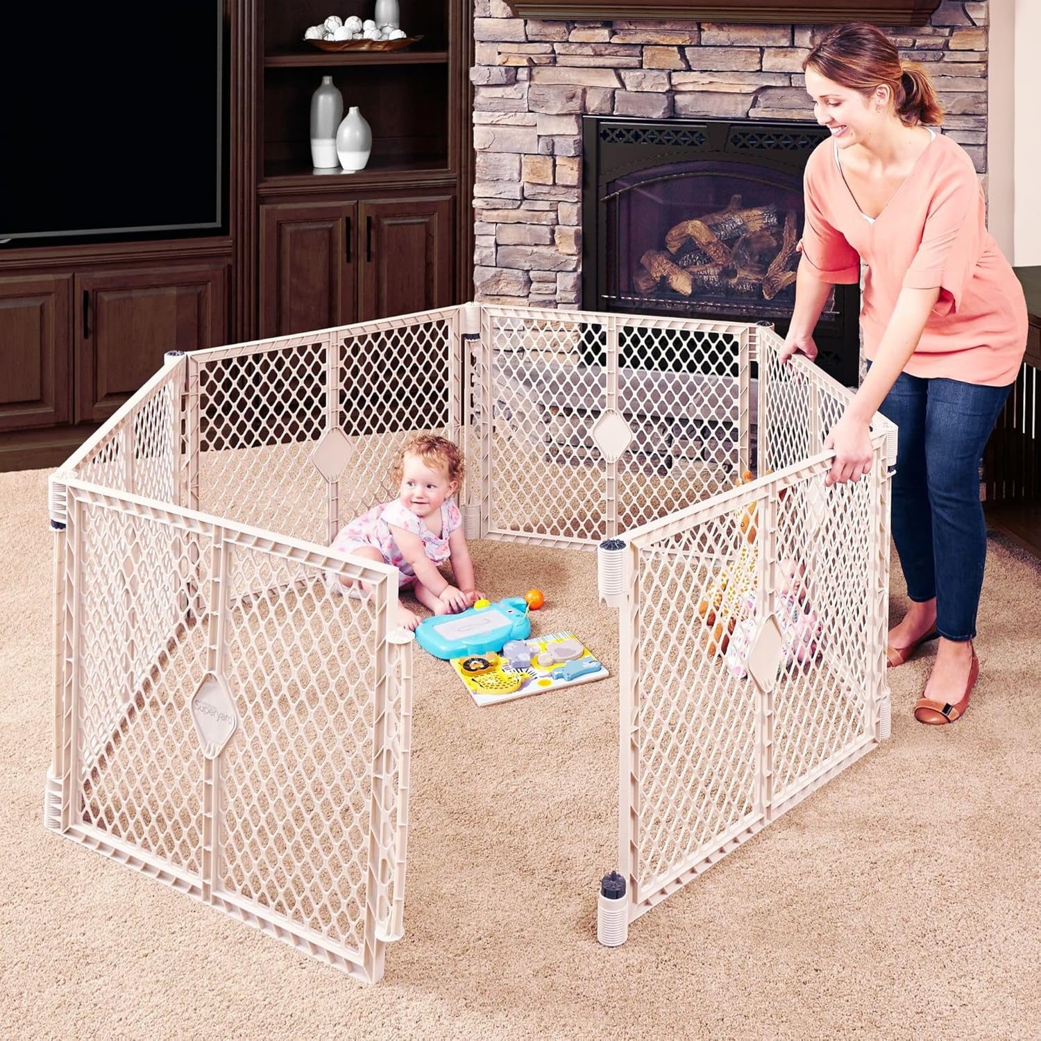 Superyard 6 Panel Free Standing Play Yard, Indoor or Outdoor Baby ...