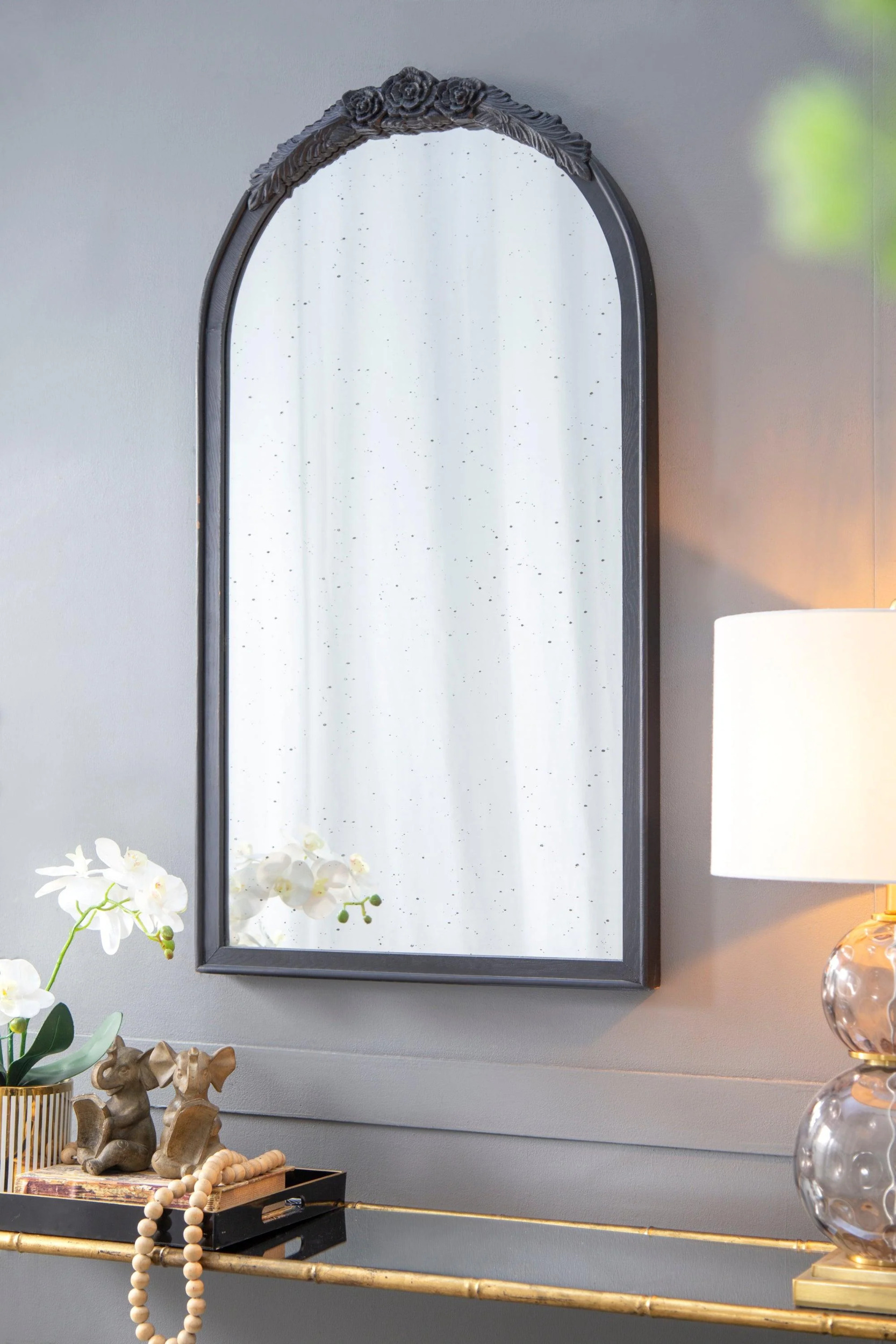 Supfirm 23" x 42" Hand Carved Rose Antique Mirror Frame, Wood Arch ...