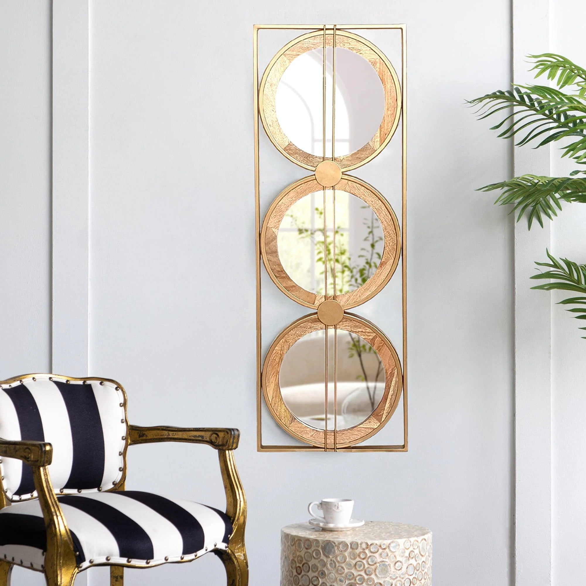 Supfirm 3 Mirror Piece Wall Mirror in Gold Rectangular Frame, Home Wall ...