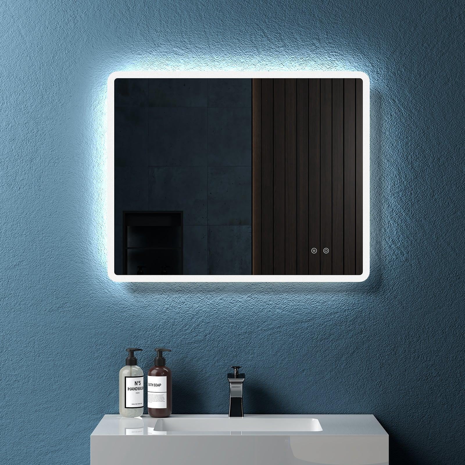 Supfirm 30" W x 24" H Modern Wall Mounted LED Backlit Anti-Fog Rounded ...