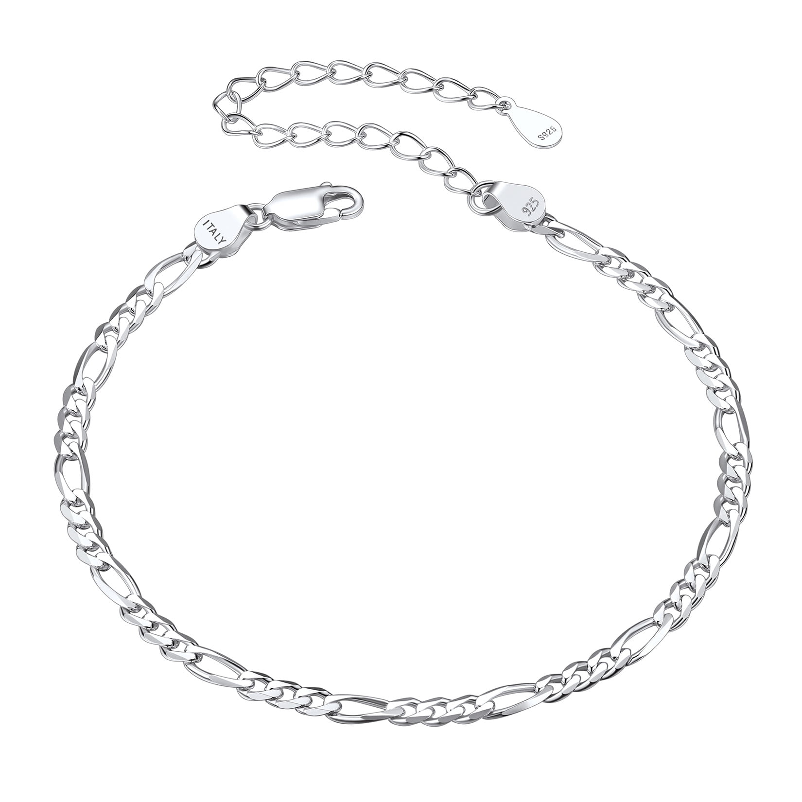 Suplight 3mm 925 Sterling Silver Figaro Chain Bracelet, Adjustable ...