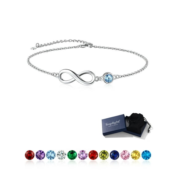 Suplight 925 Stelring Silver Infinity Birthstone Anklet, Dainty Foot ...
