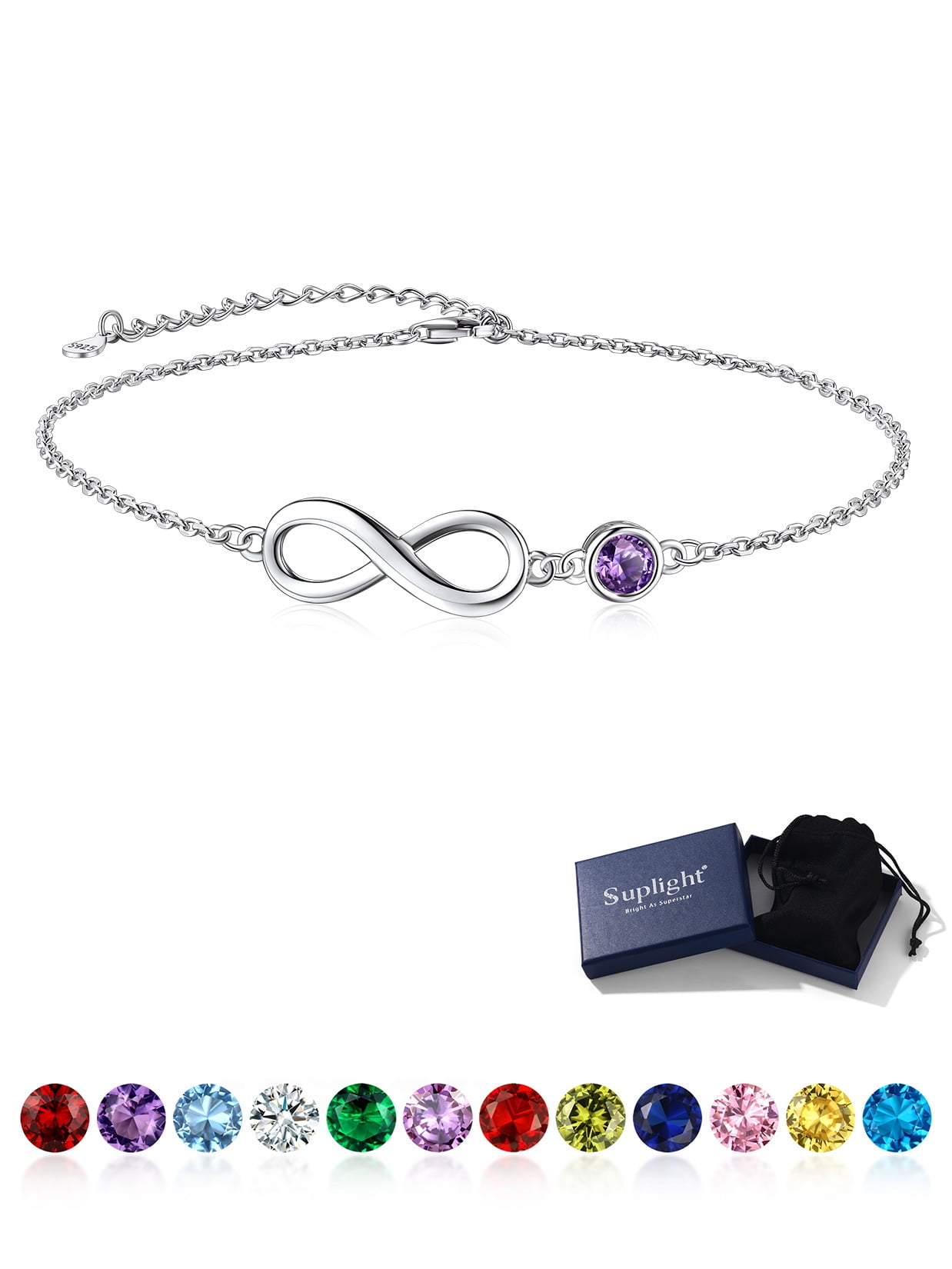Suplight 925 Stelring Silver Infinity Birthstone Anklet, Dainty Foot ...