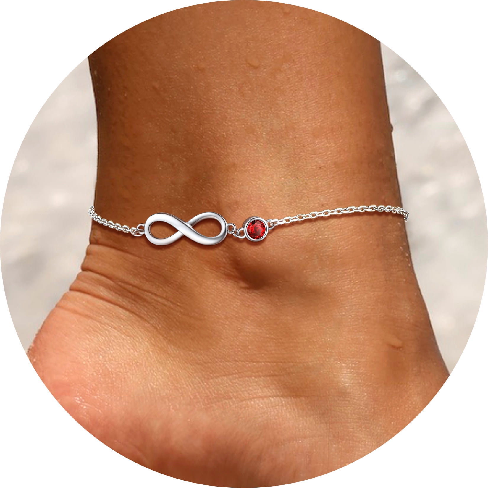 Suplight 925 Stelring Silver Infinity Birthstone Anklet, Dainty Foot ...