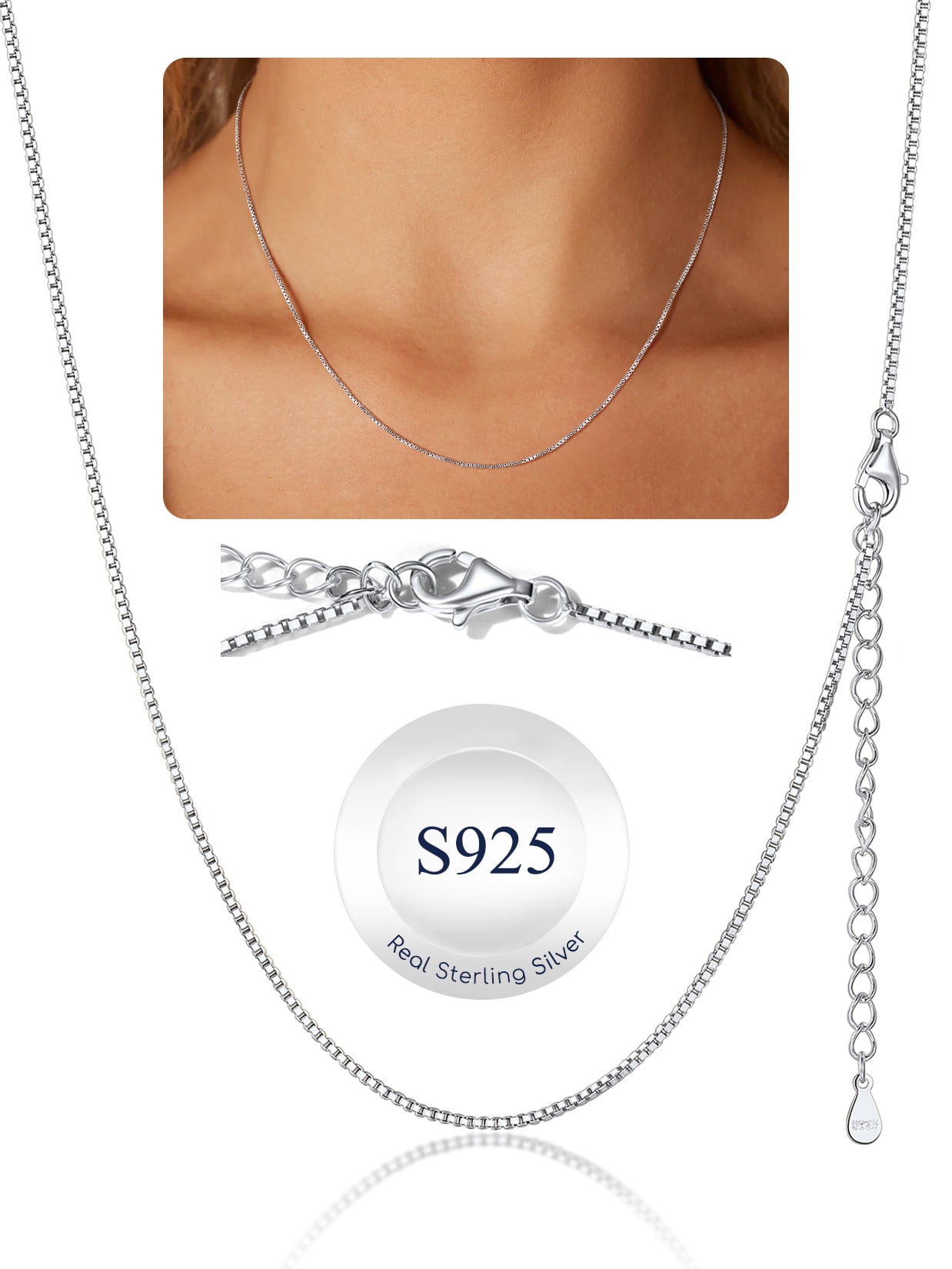 Suplight 925 Sterling Silver Women Necklace Box Chain for Women 1mm 18 ...