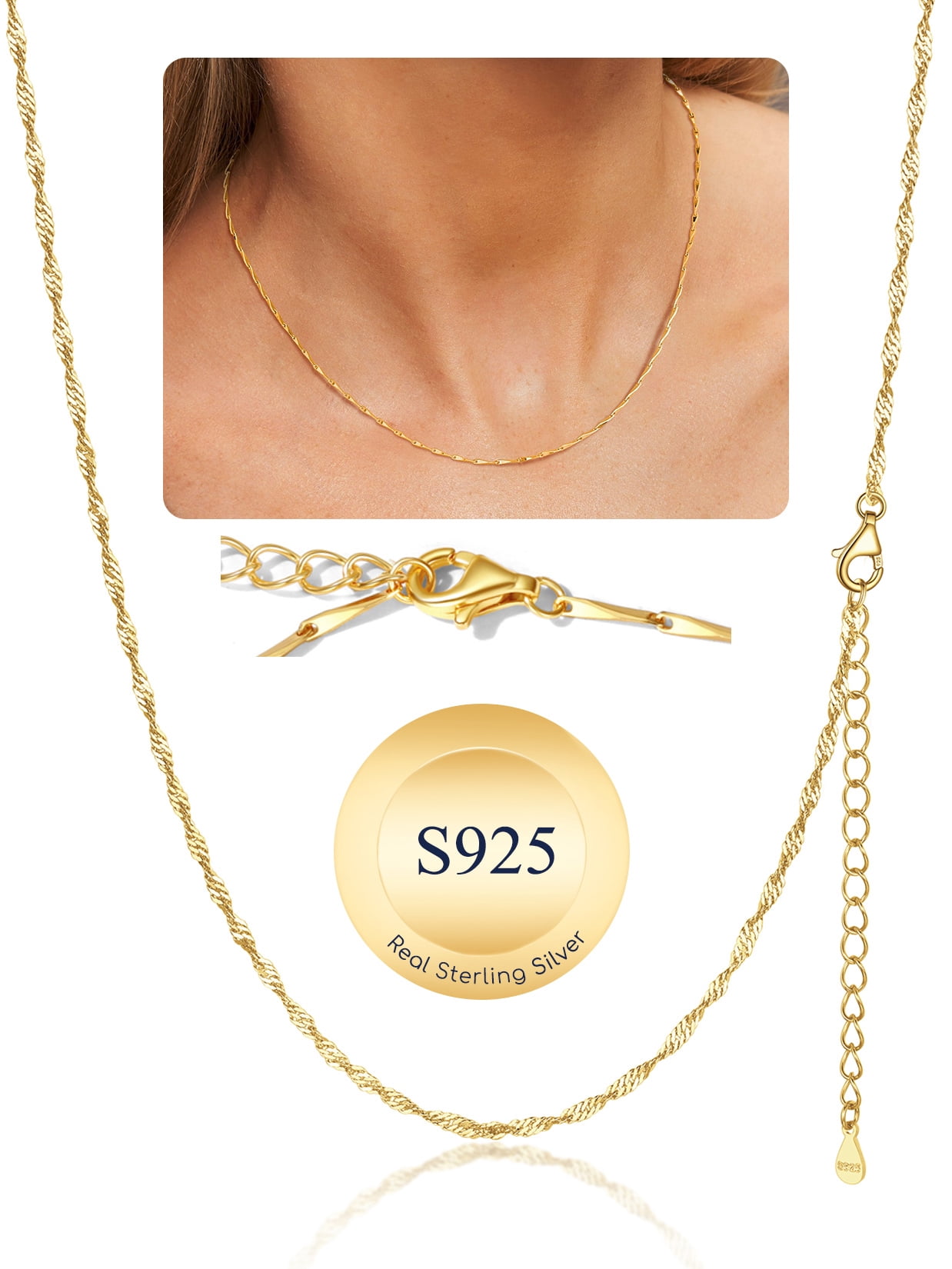 Suplight 925 Sterling Silver Women Necklace Melon Chain for Women 1mm ...