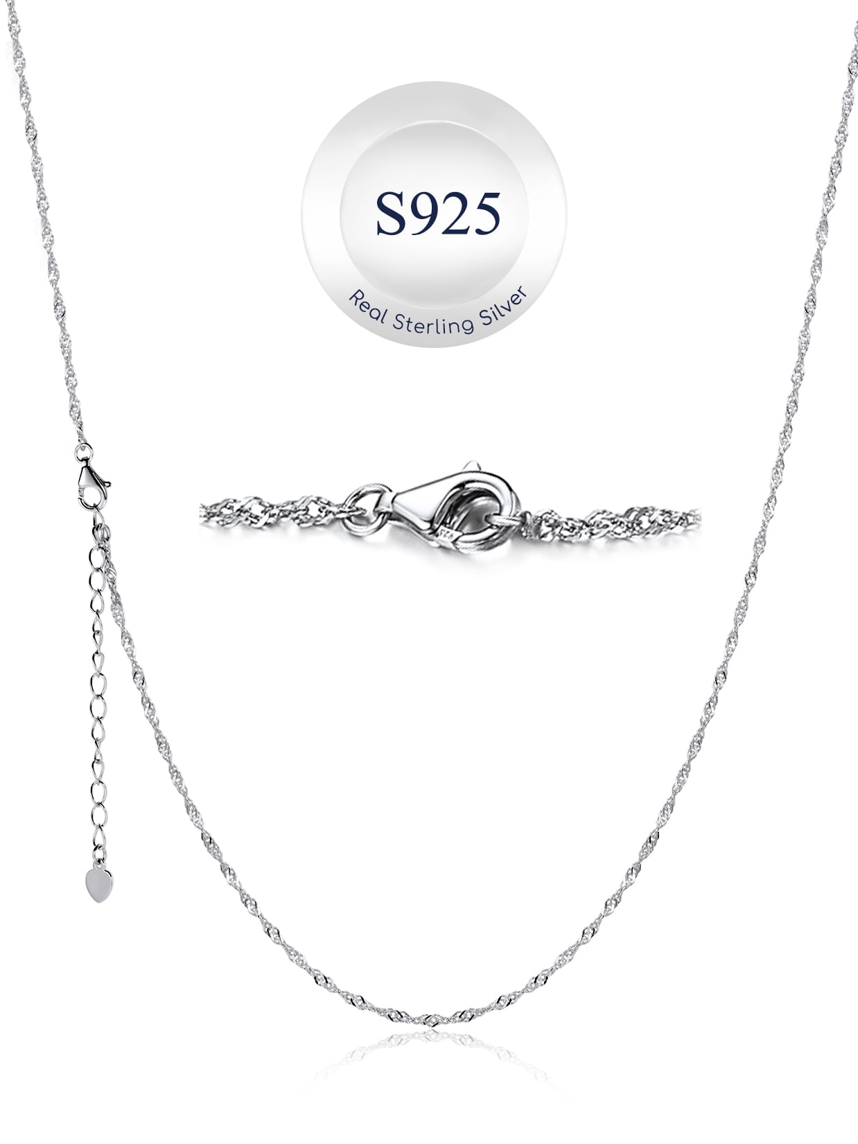 Suplight 925 Sterling Silver Women Necklace Waterwave Chain for Women ...