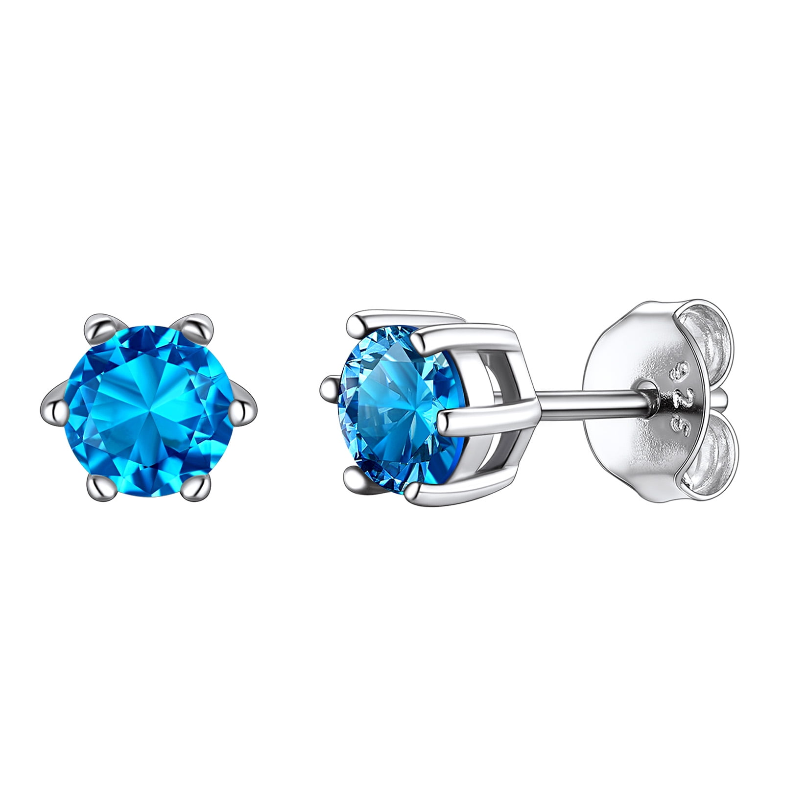Suplight 925 Sterling Silver 6 Prong Birthstone Earrings, Dainty Small ...
