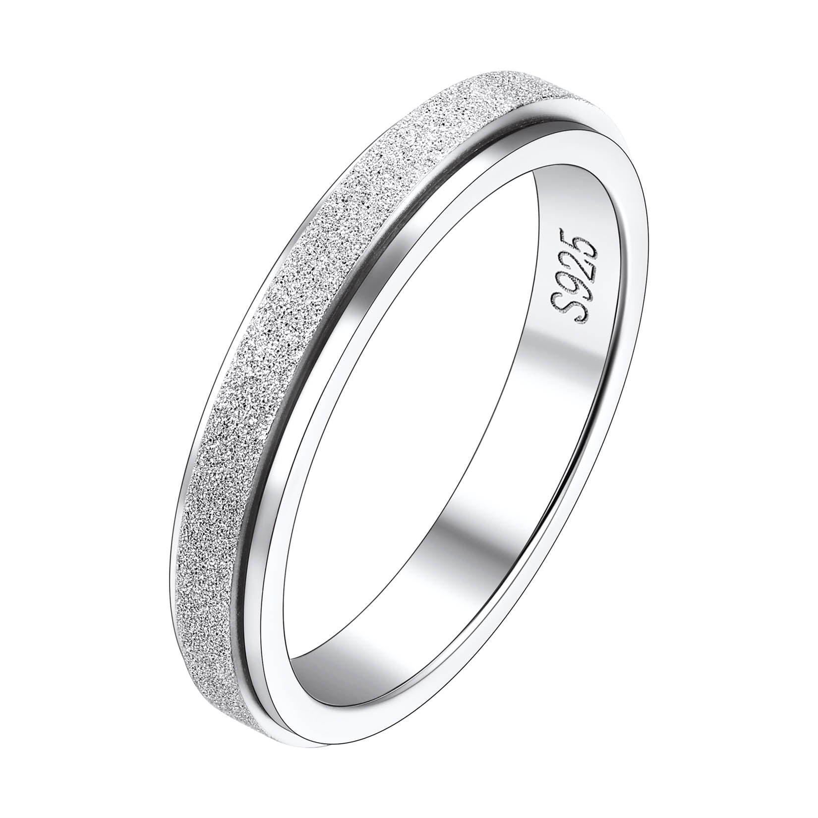 Suplight 925 Sterling Silver Band Rings 3.5mm Plain Stardust Wedding ...