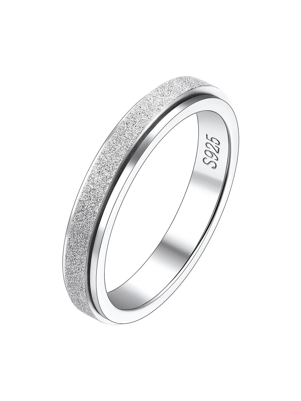 Suplight 925 Sterling Silver Band Rings, 3.5mm Plain Stardust Wedding ...