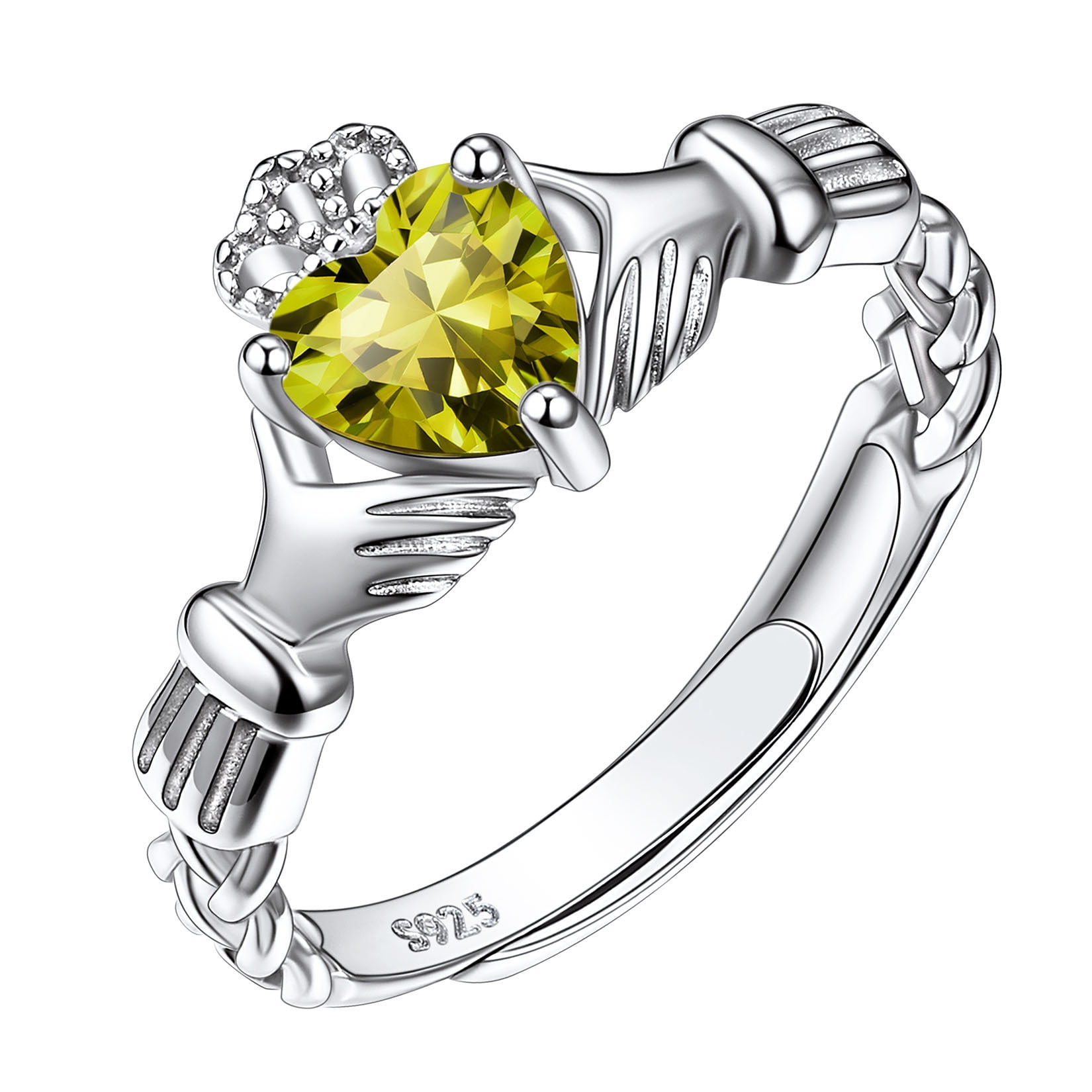Suplight 925 Sterling Silver Claddagh Heart Birthstone Ring Promise ...