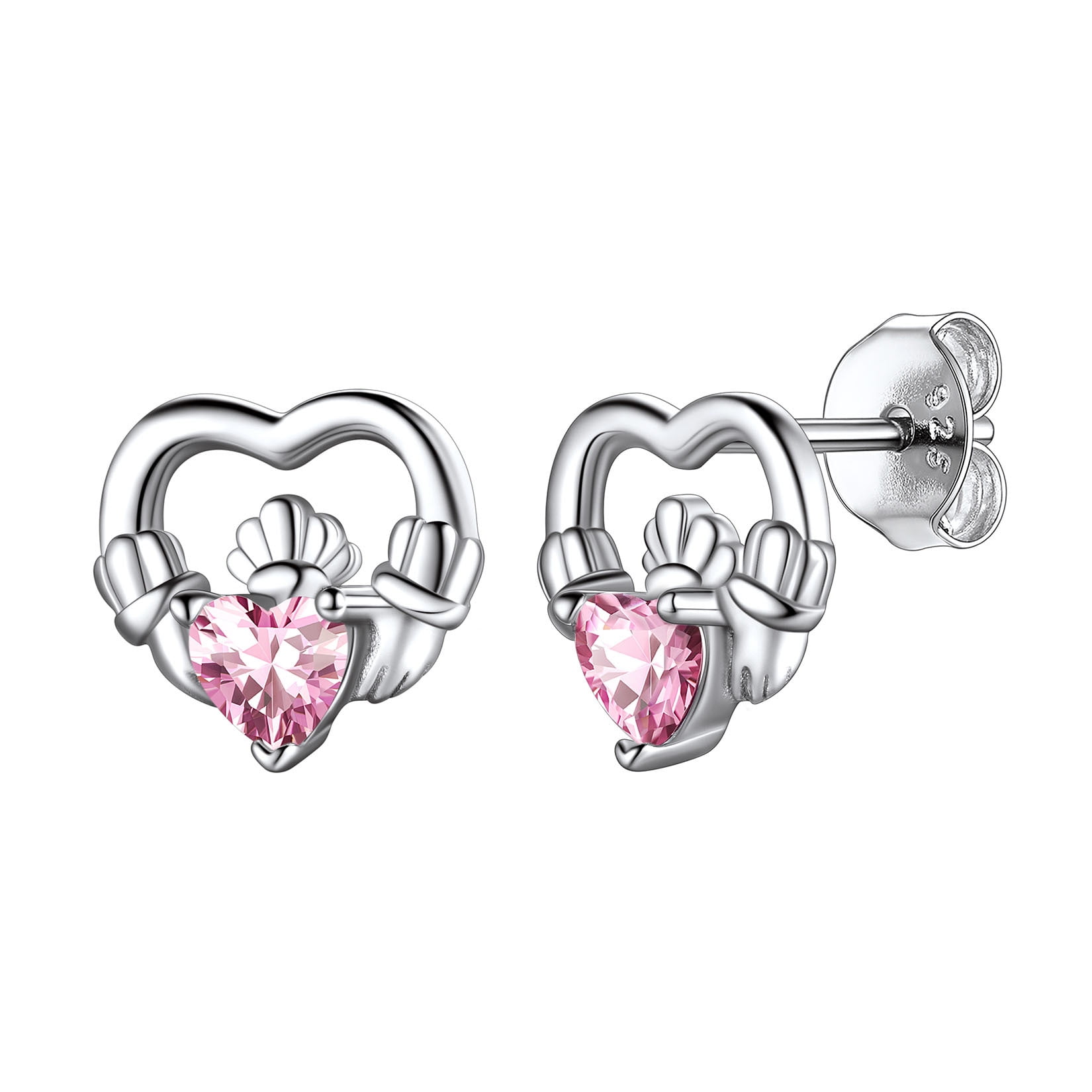 Suplight 925 Sterling Silver Claddagh Heart Earrings with Birthstone ...