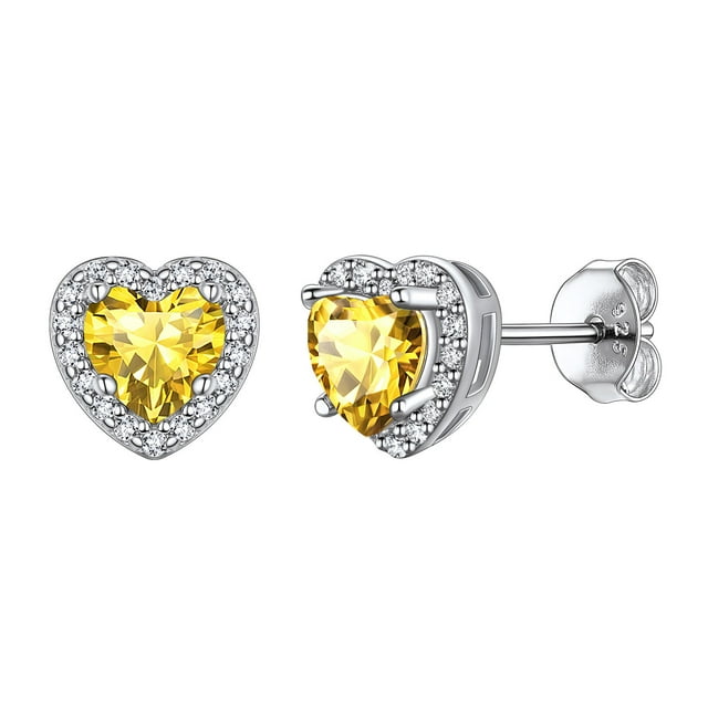 Suplight Genuine 925 Sterling Silver Heart Shape Cubic Zirconia Halo