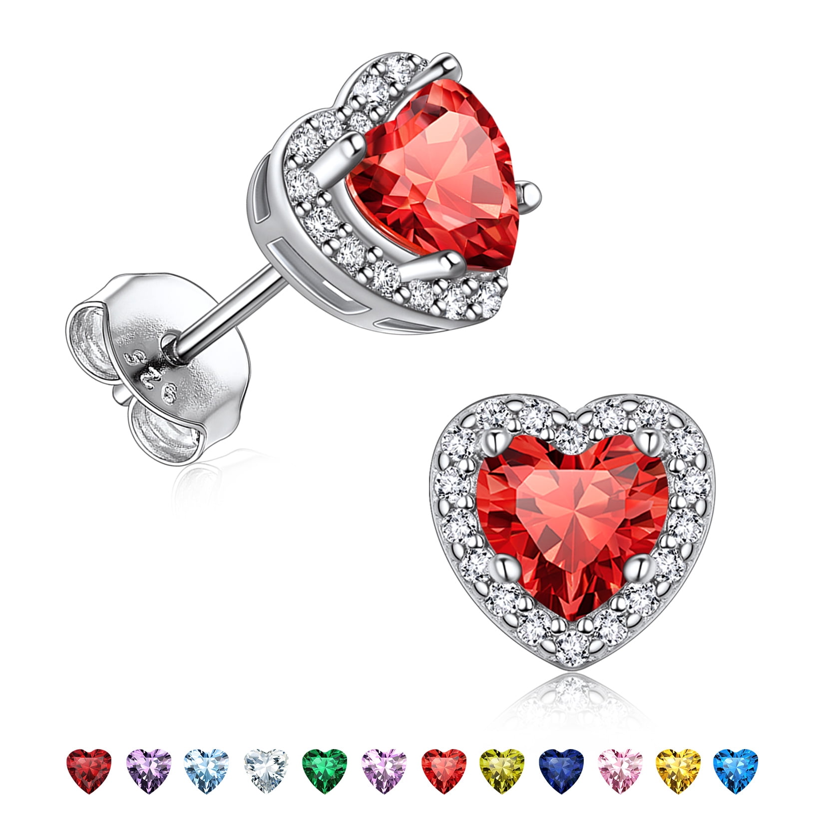 Suplight Women 925 Sterling Silver Earrings Heart Birthstone Earrings ...