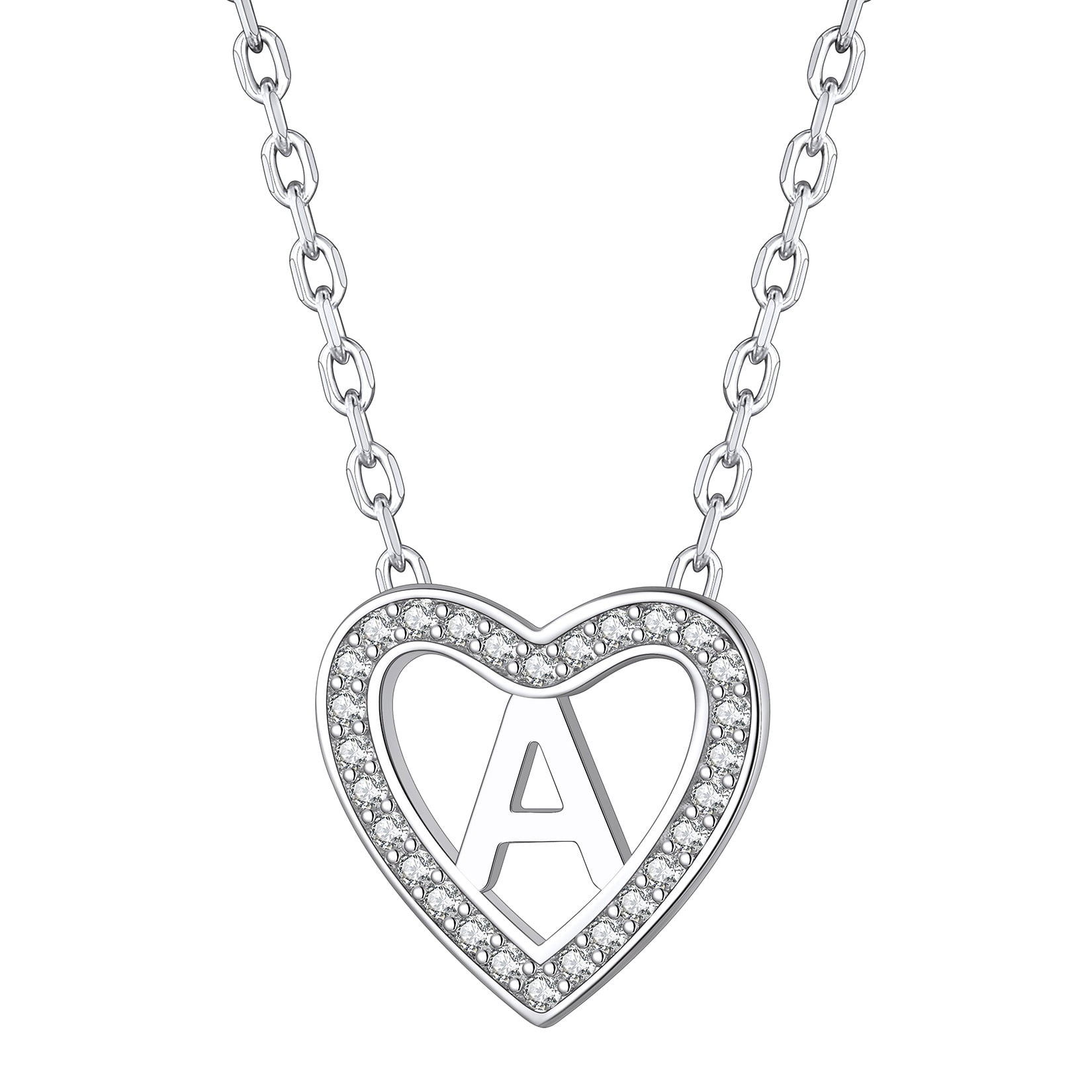 Suplight 925 Sterling Silver Heart Initial Pendant Necklace CZ Letter ...