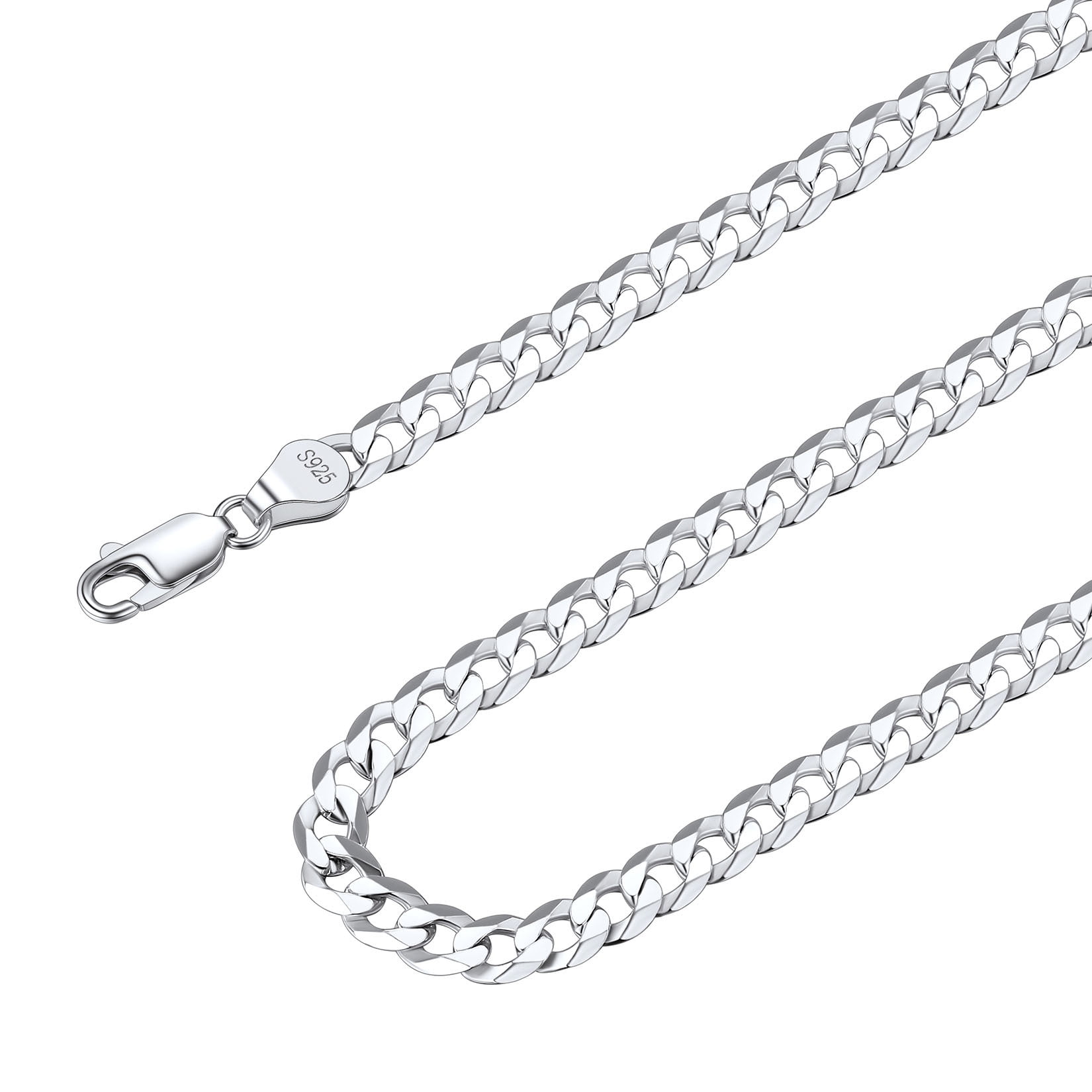 Suplight 925 Real Sterling Silver 5mm Flat Cuban Link Chain Necklace ...
