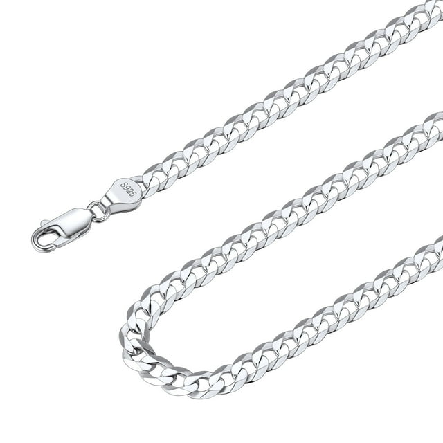 Suplight Solid Real 925 Sterling Silver Flat Curb Cuban Link Chain ...
