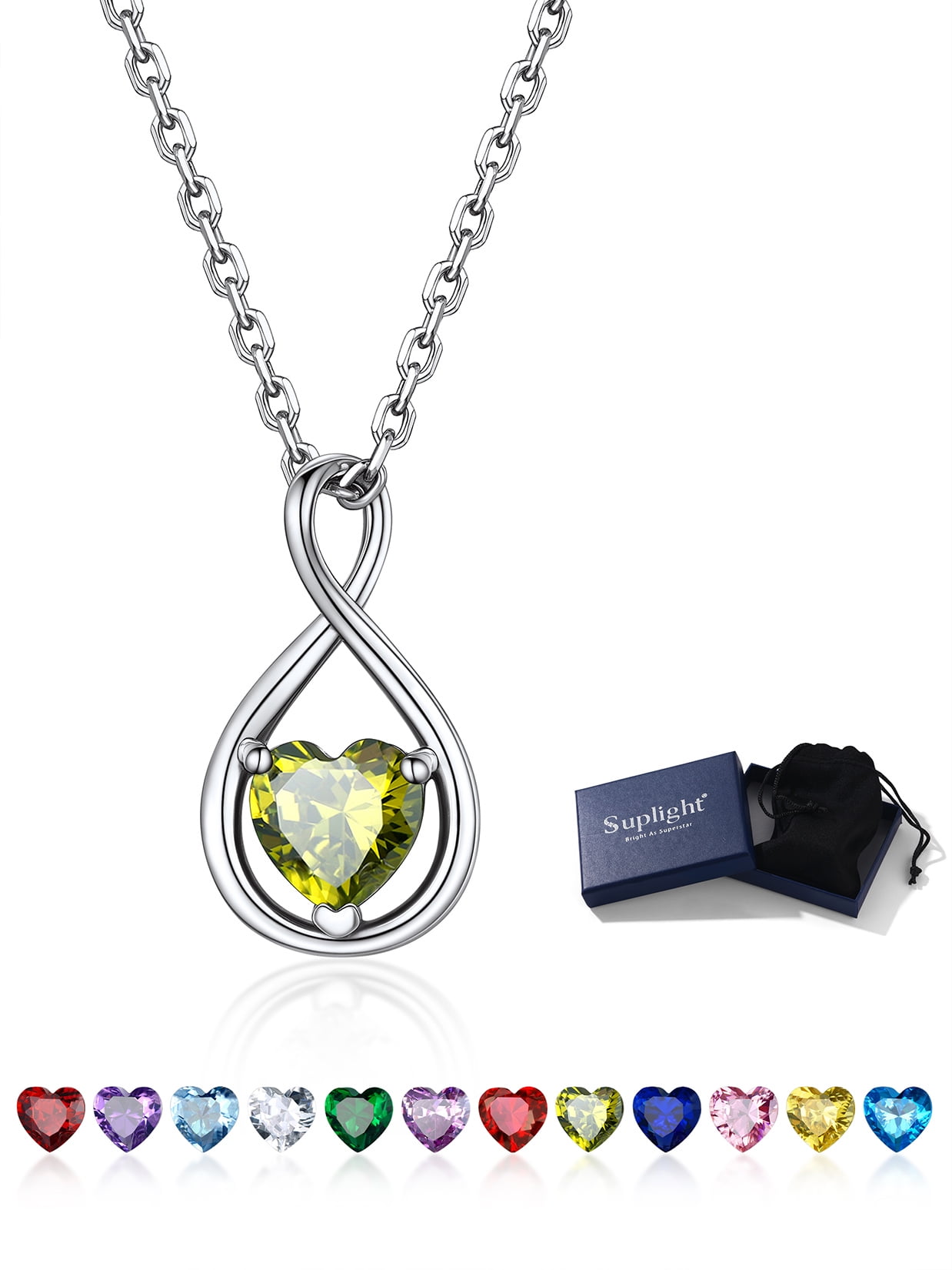 Suplight 925 Sterling Silver Women Necklace Birthstone Infinity Symbol ...