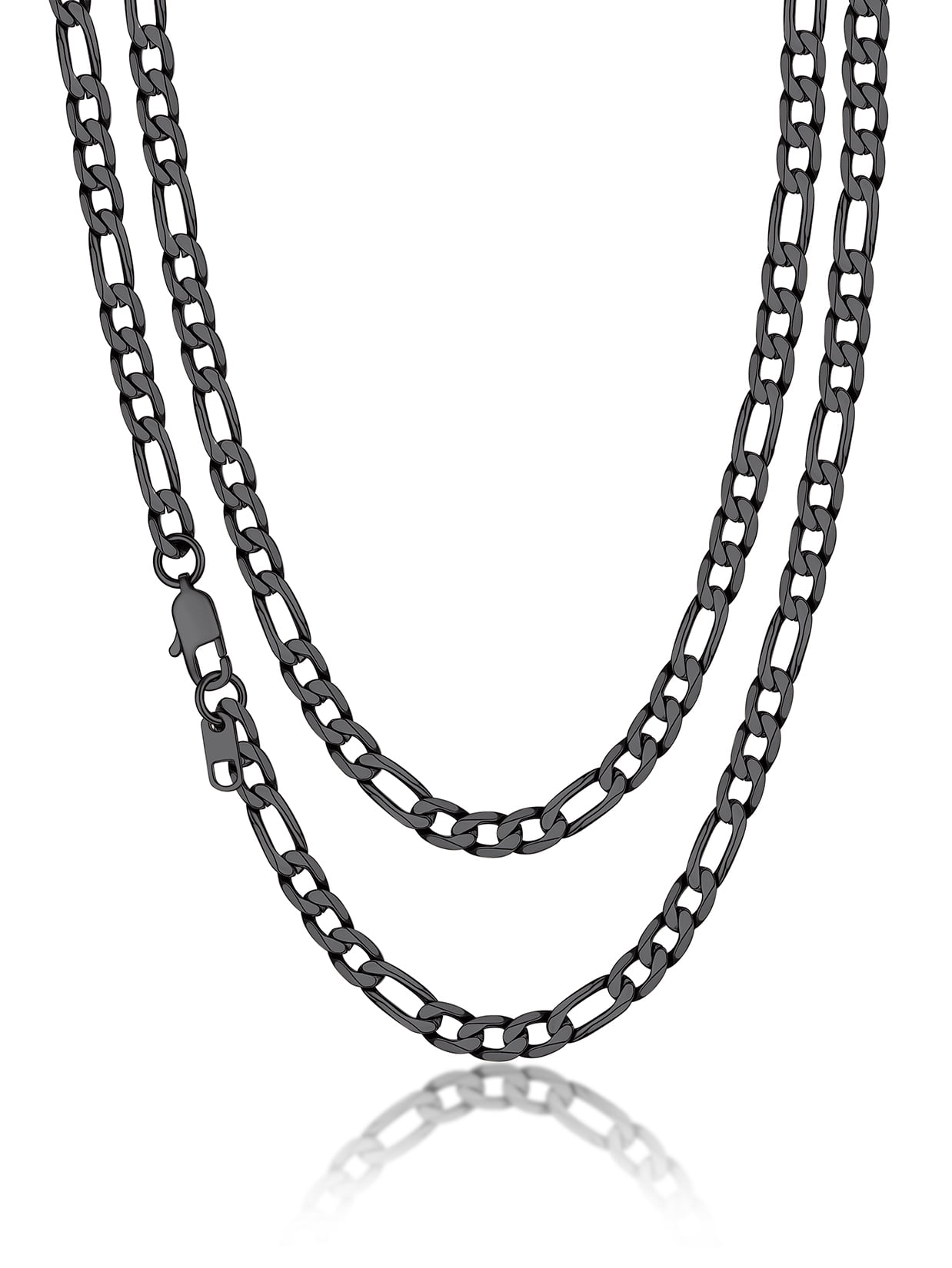 Suplight Men Black Figaro Chain Stainless Steel Figaro Link Chain Men ...