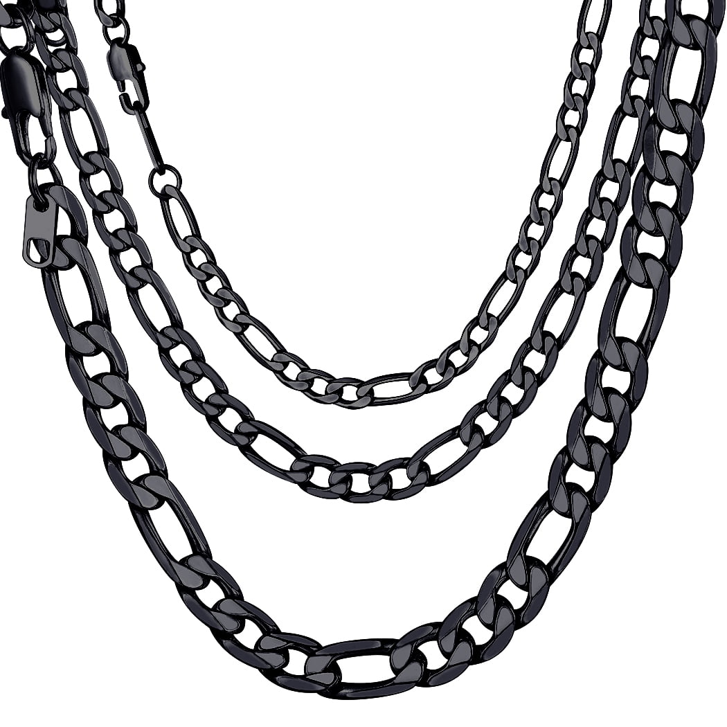 Suplight Men Black Figaro Chain Stainless Steel Figaro Link Chain ...