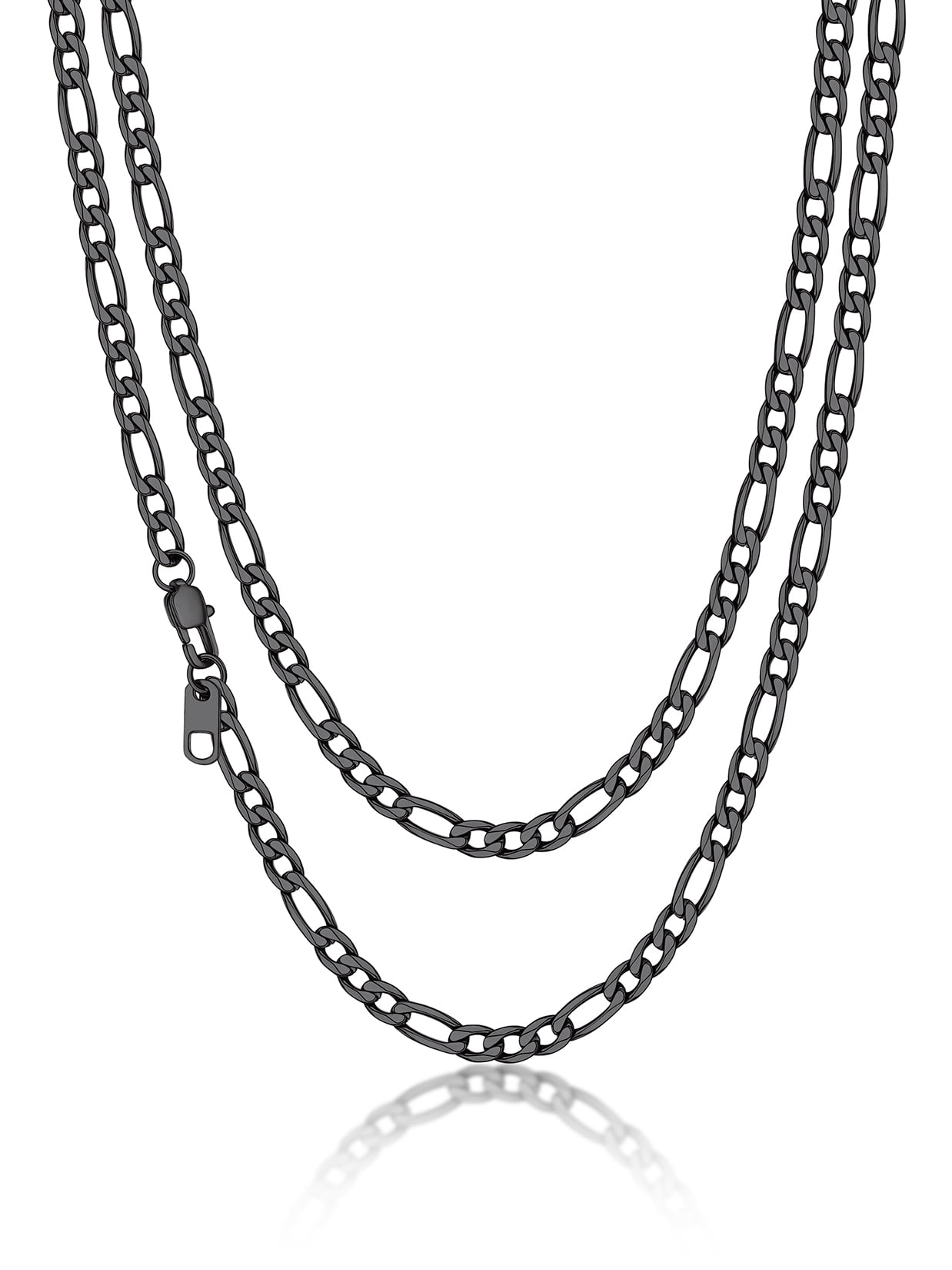 Suplight Men Black Figaro Chain Stainless Steel Figaro Link Chain Men ...