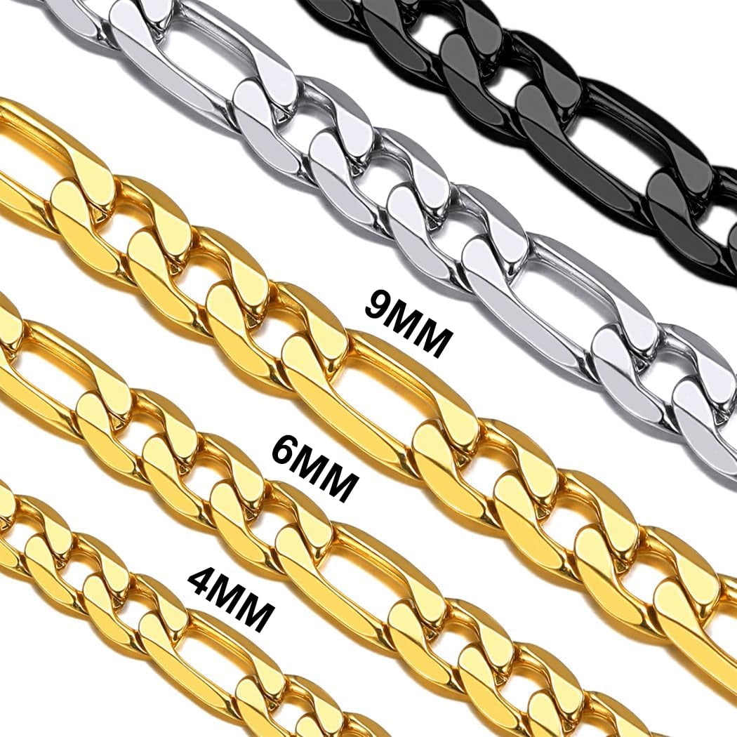 Suplight Men Gold Plated Figaro Chain Stainless Steel Figaro Link Chain ...