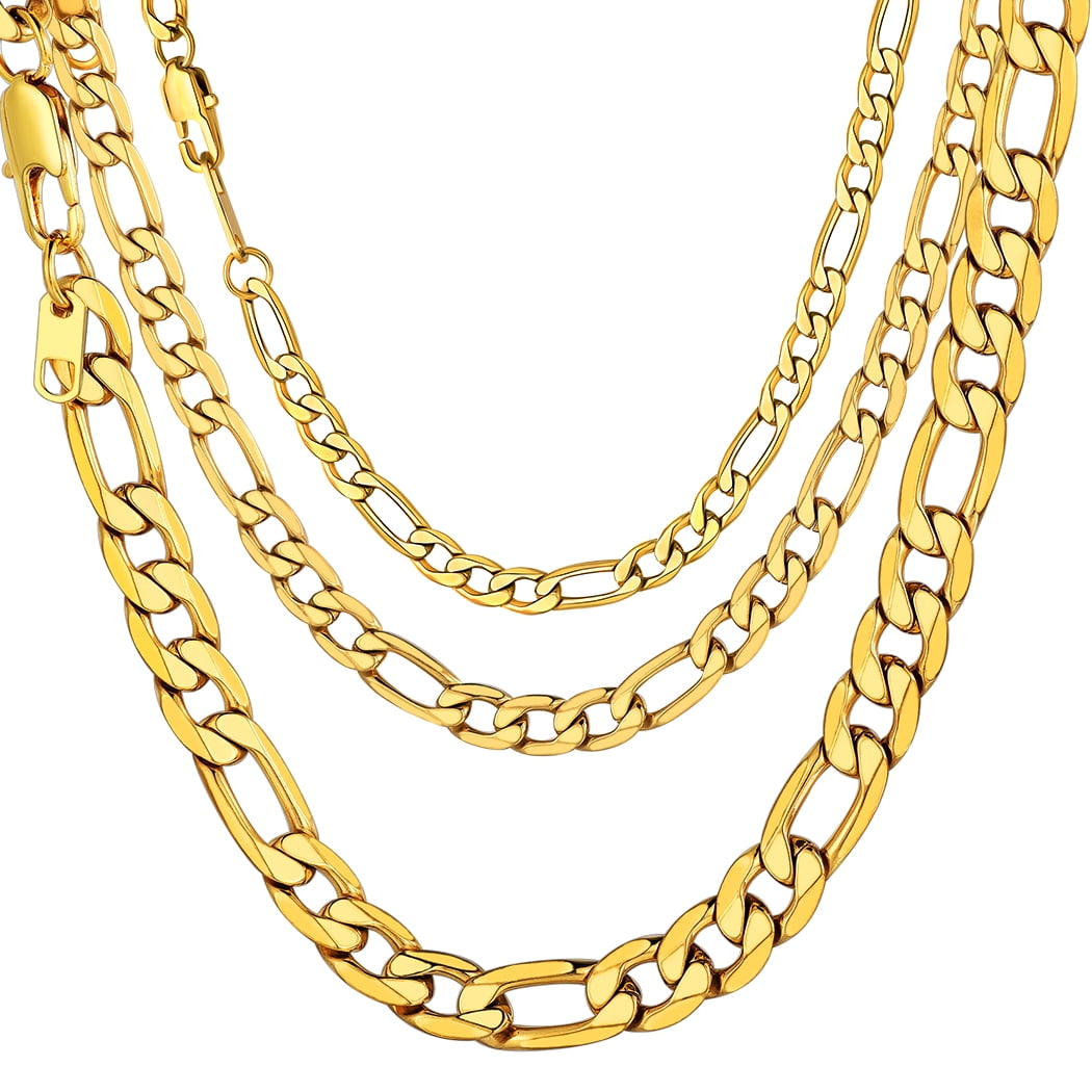 Suplight Men Gold Plated Figaro Chain Stainless Steel Figaro Link Chain ...