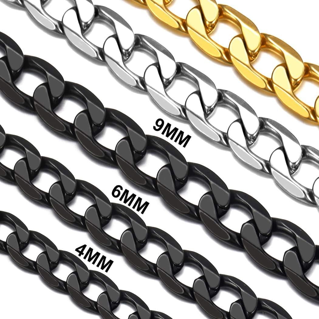 Suplight Mens Black Curb Chain Necklace 22 Inches, Big Chain Cuban Link ...