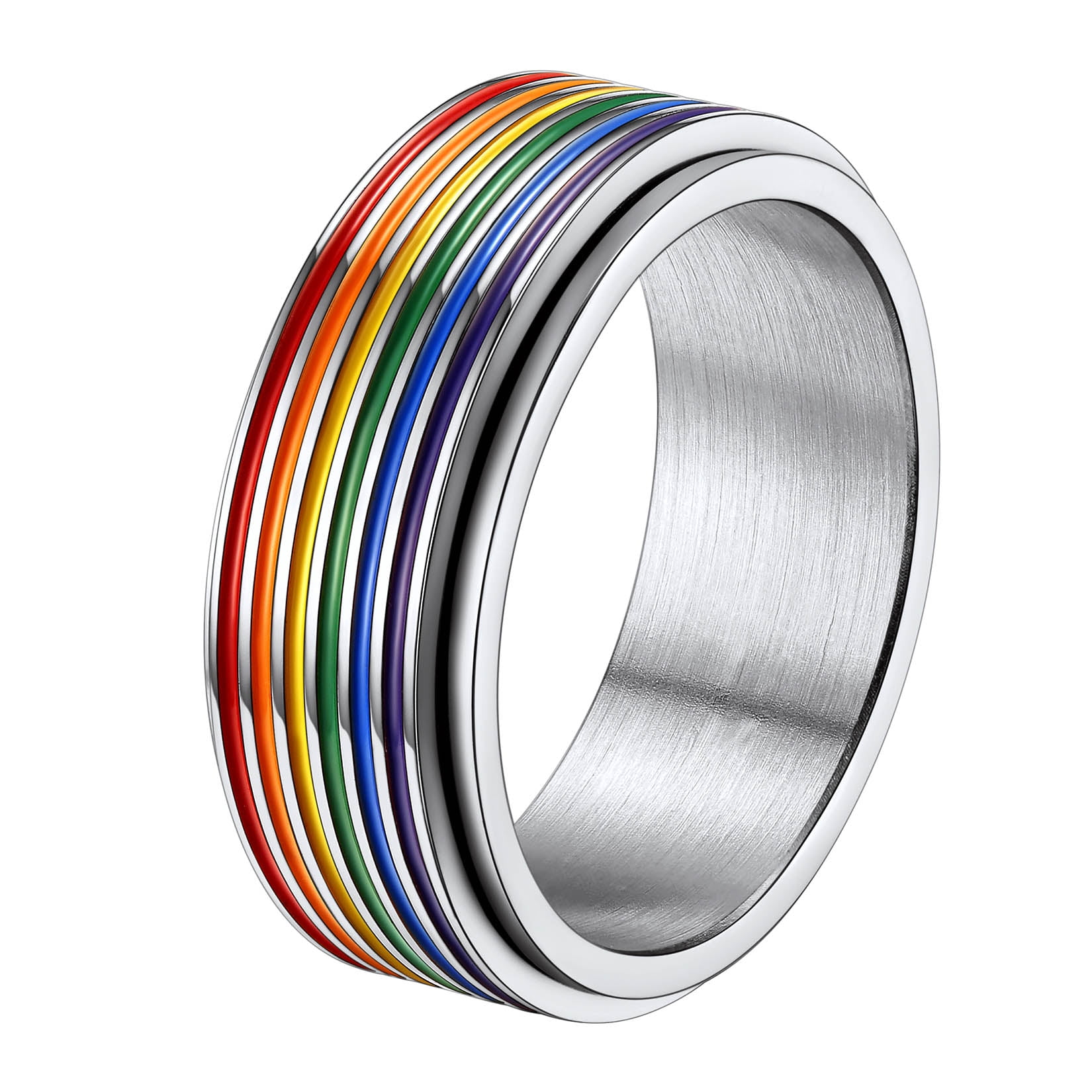 Suplight Stainless Steel Rainbow Spinner Ring Love Is Love Lgbt Lesbian