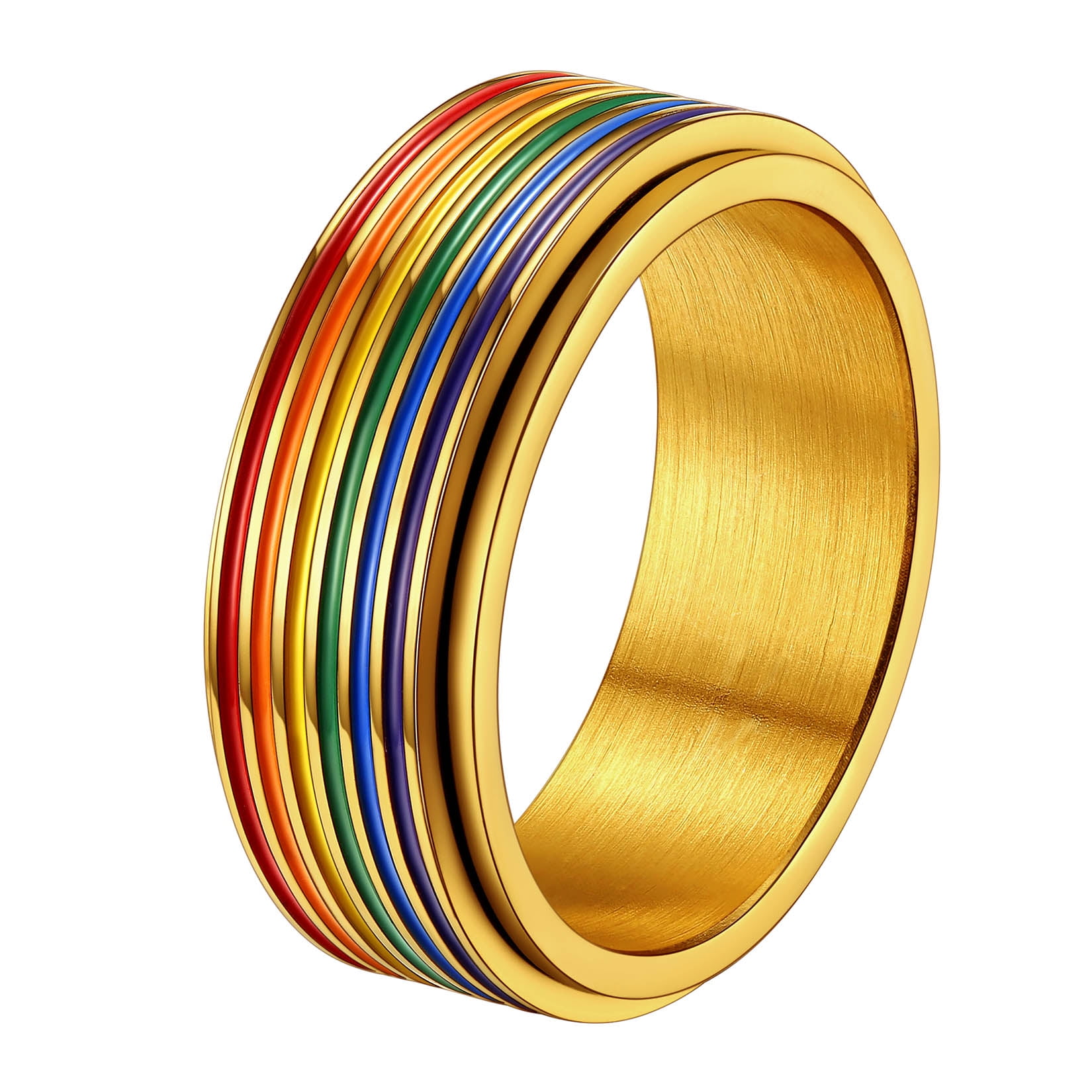 Suplight Stainless Steel Rainbow Spinner Ring Love is Love LGBT Lesbian ...