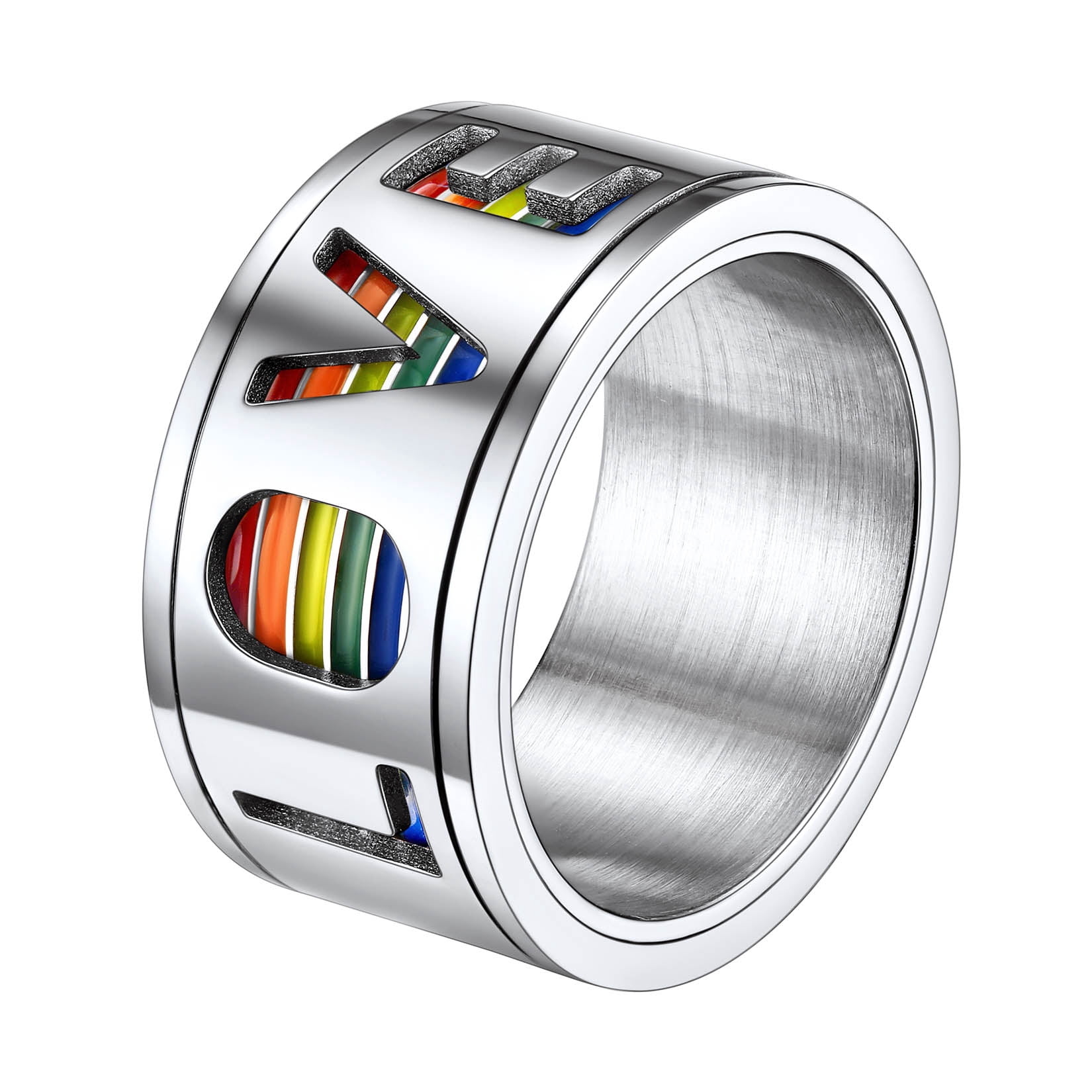 Suplight Stainless Steel Rainbow Spinner Ring Love is Love LGBT Lesbian ...