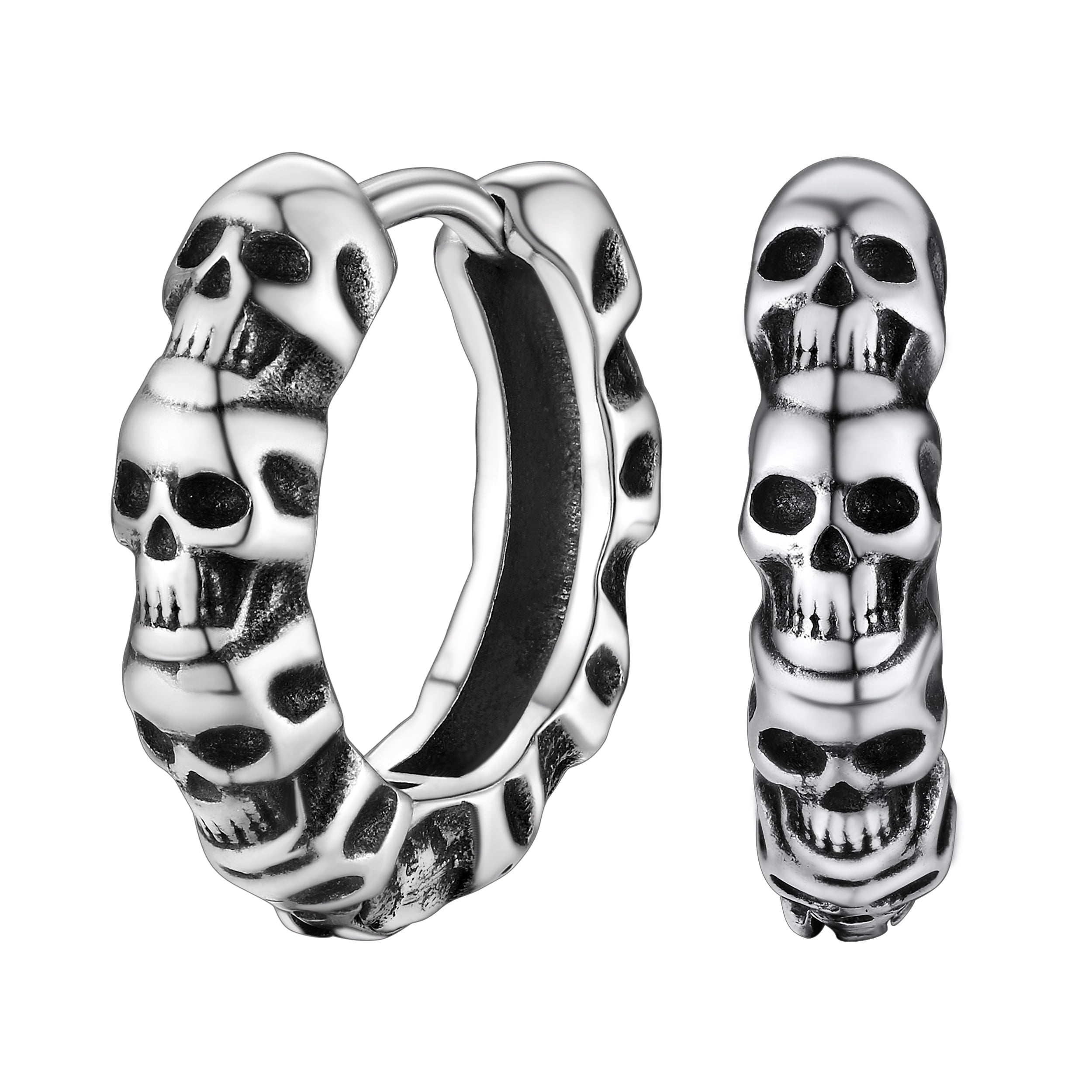 Suplight Vintage 10mm Skull Skeleton Hoop Earrings, 925 Sterling Silver Huggie Hoop Earrings for ...