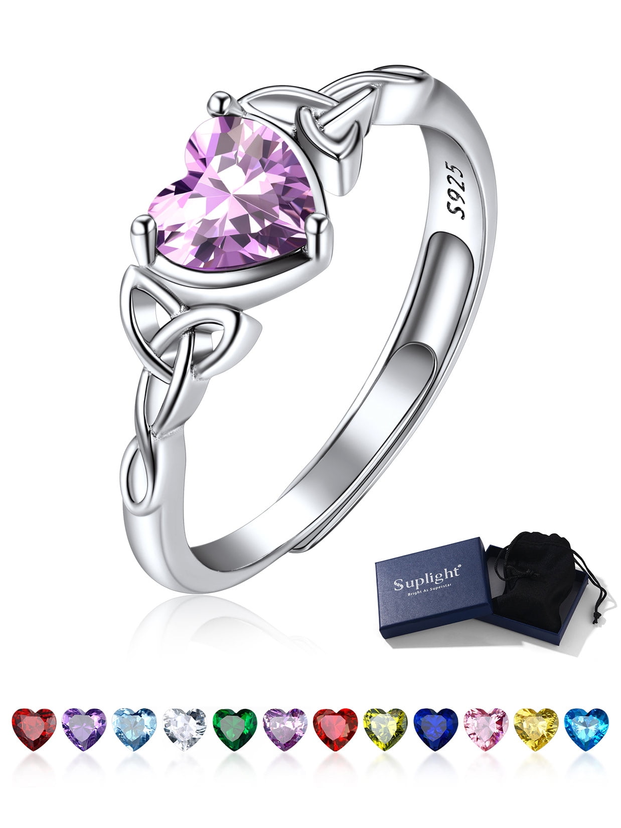 Suplight Women Silver Ring 925 Sterling Silver Celtic Knot Love Heart ...