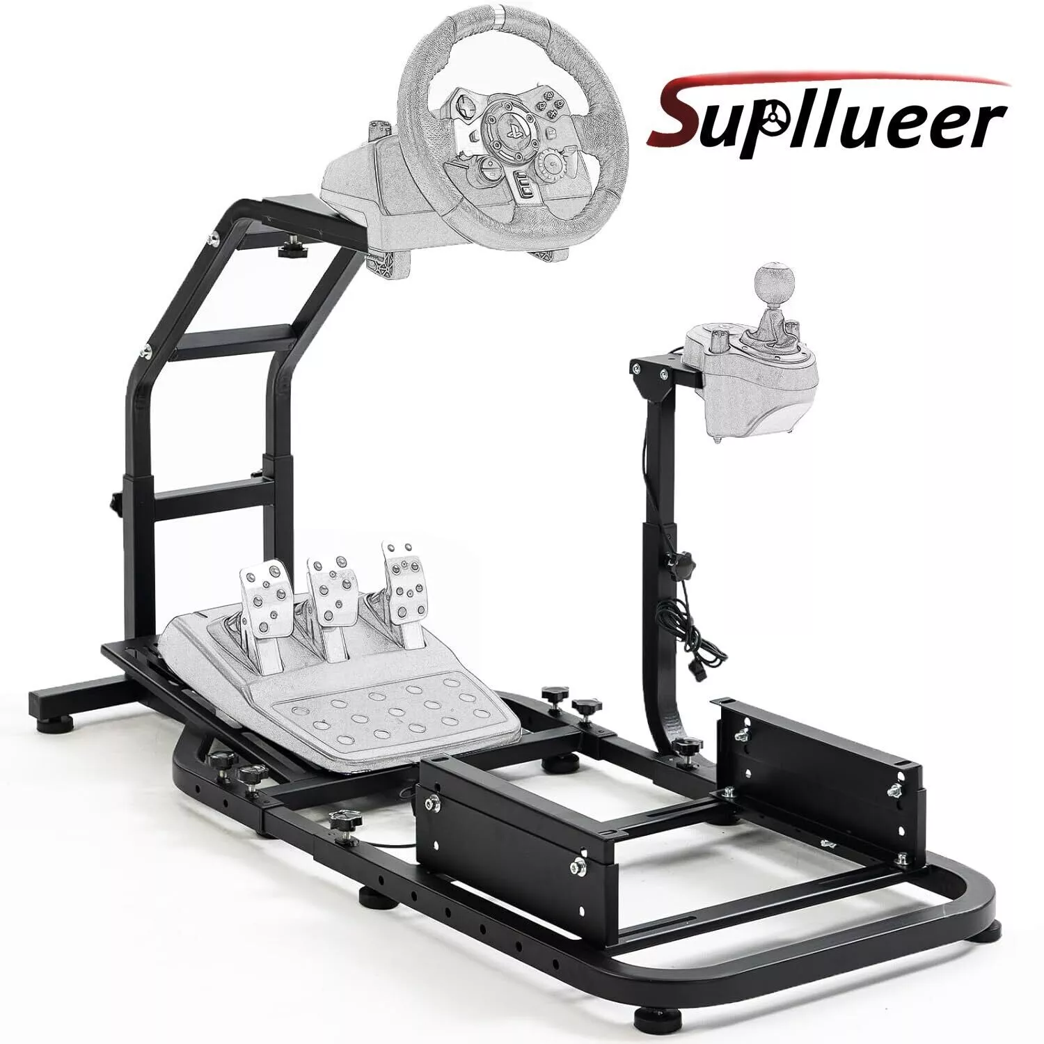 Supllueer Adjustable Racing Simulator Cockpit for Logitech, Black ...