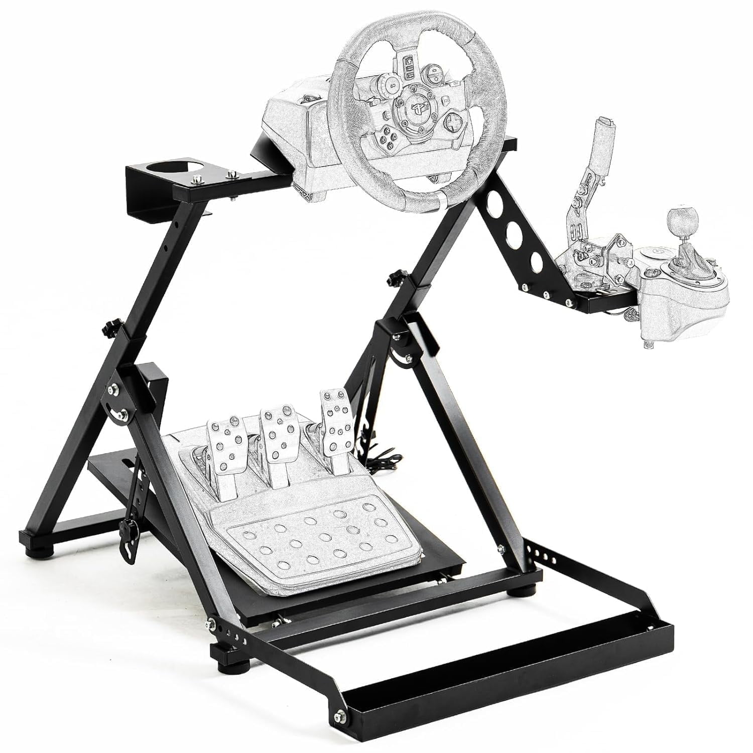 Supllueer Foldable Racing Wheel Stand with Seat Slot Water Cup Holder ...