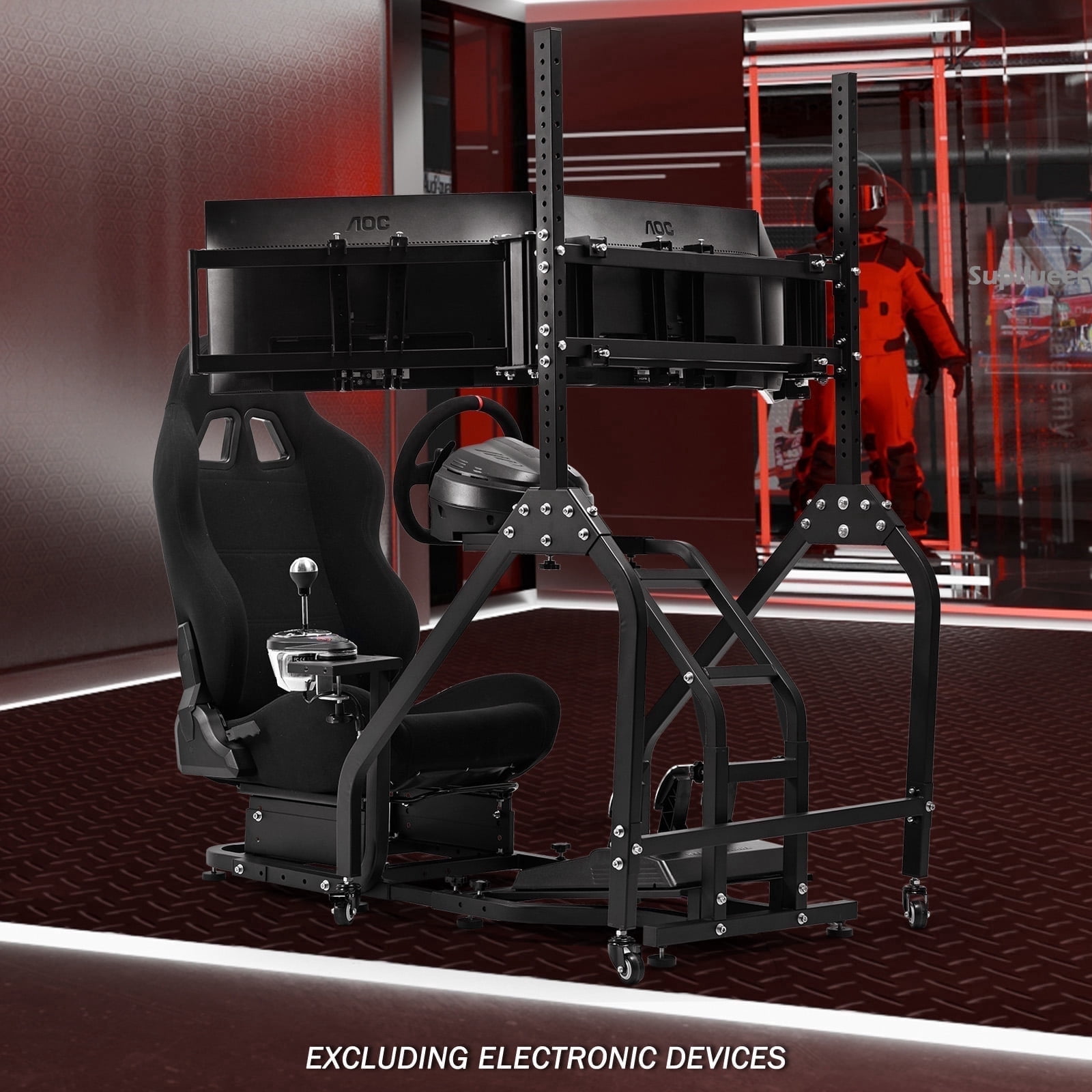 Supllueer Racing Simulator Cockpit Adjustable With Black Ergonomic Seat ...