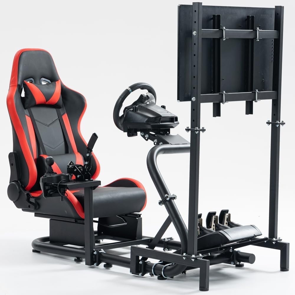 Supllueer Racing Sim Cockpit with TV Mount Seat Fit Logitech G29 G923 ...