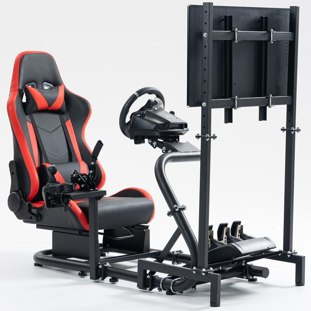 Supllueer Racing Sim Cockpit with TV Mount Seat Fit Logitech G29 G923 ...