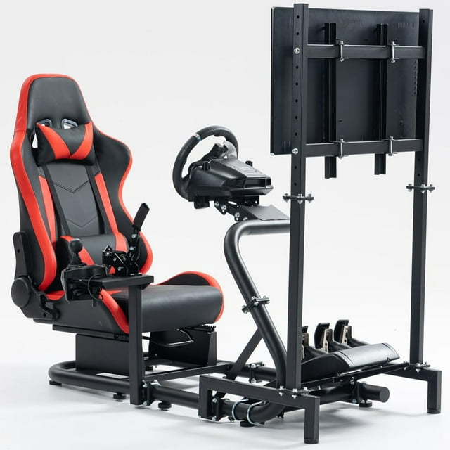 Supllueer Racing Sim Cockpit with TV Mount Seat Fit Logitech G29 G923 ...