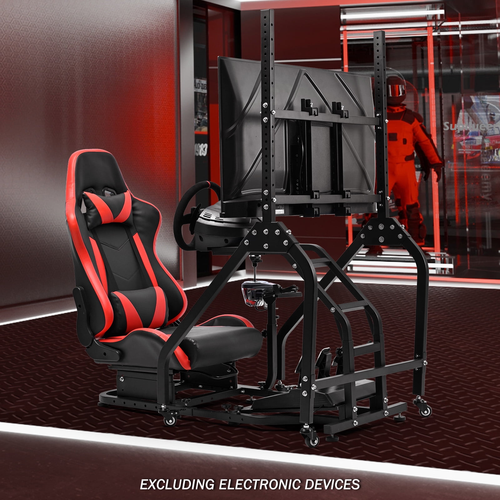 Supllueer Racing Simulator Cockpit With Red Seat & Single Screen Mount ...
