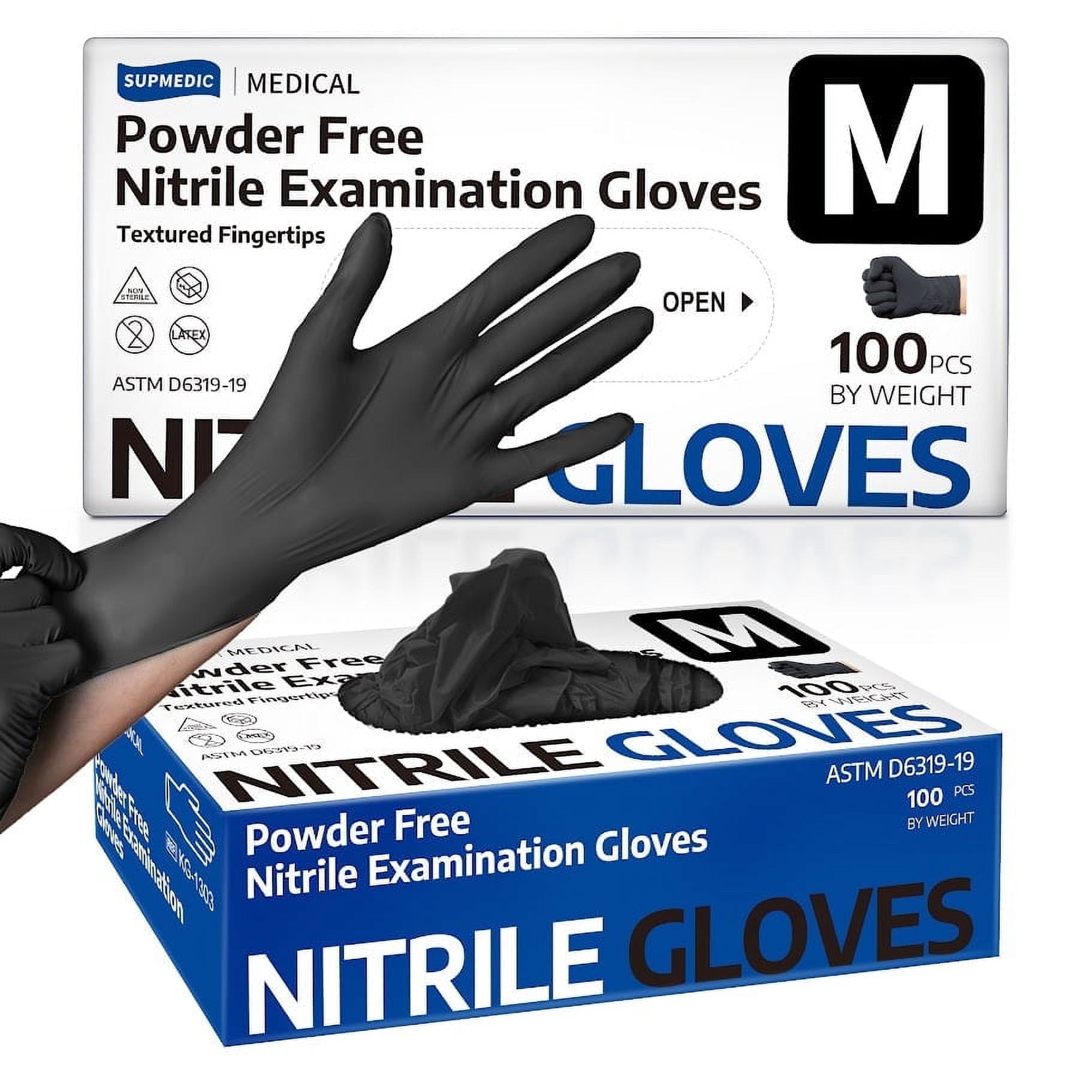 Supmedic Nitrile Exam Gloves, Black Disposable, Powder-Free Latex-Free ...