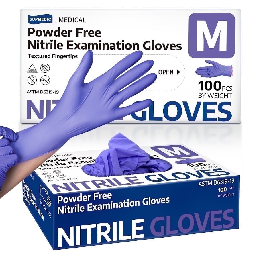 Supmedic Nitrile Exam Gloves, Powder-Free Latex-Free, Food Safe, 100 Pcs, Blue Violet Medium ...